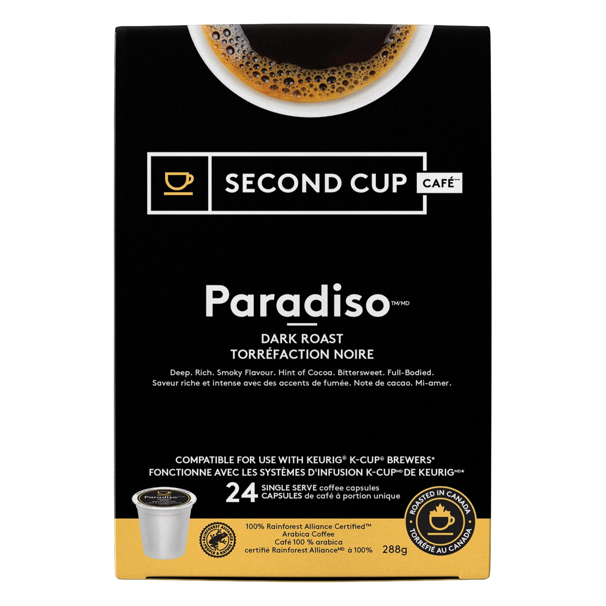 Second Cup Cafe Paradiso Dark Roast K-Cup Coffee, 24 Count, 288g/10.1 ...