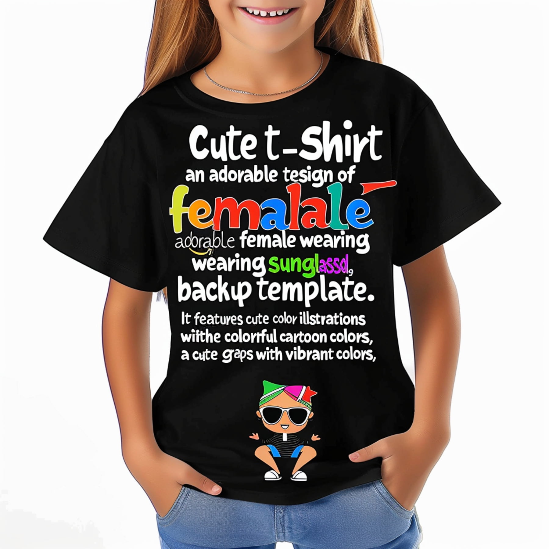 Second Grade Teacher Cute Female Teacher Cartoon TShirt Design on Black ...
