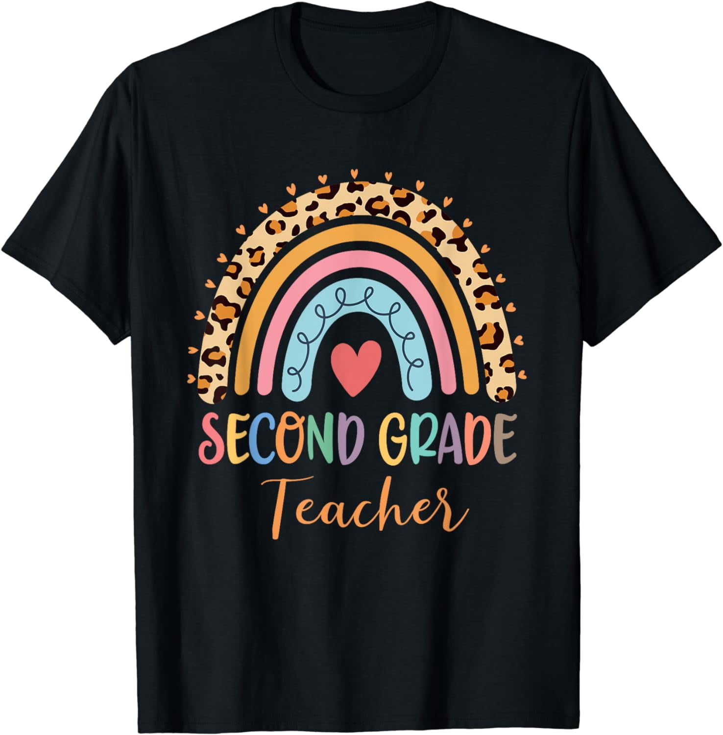 Second Grade Teacher Rainbow Leopard 2nd Grade Back School Cotton T ...