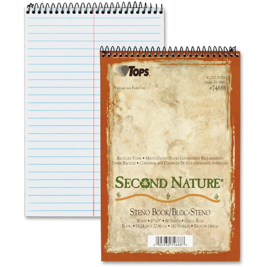 "Second Nature Recycled Notepads, Gregg Rule, Brown Cover, 80 White 6 X ...