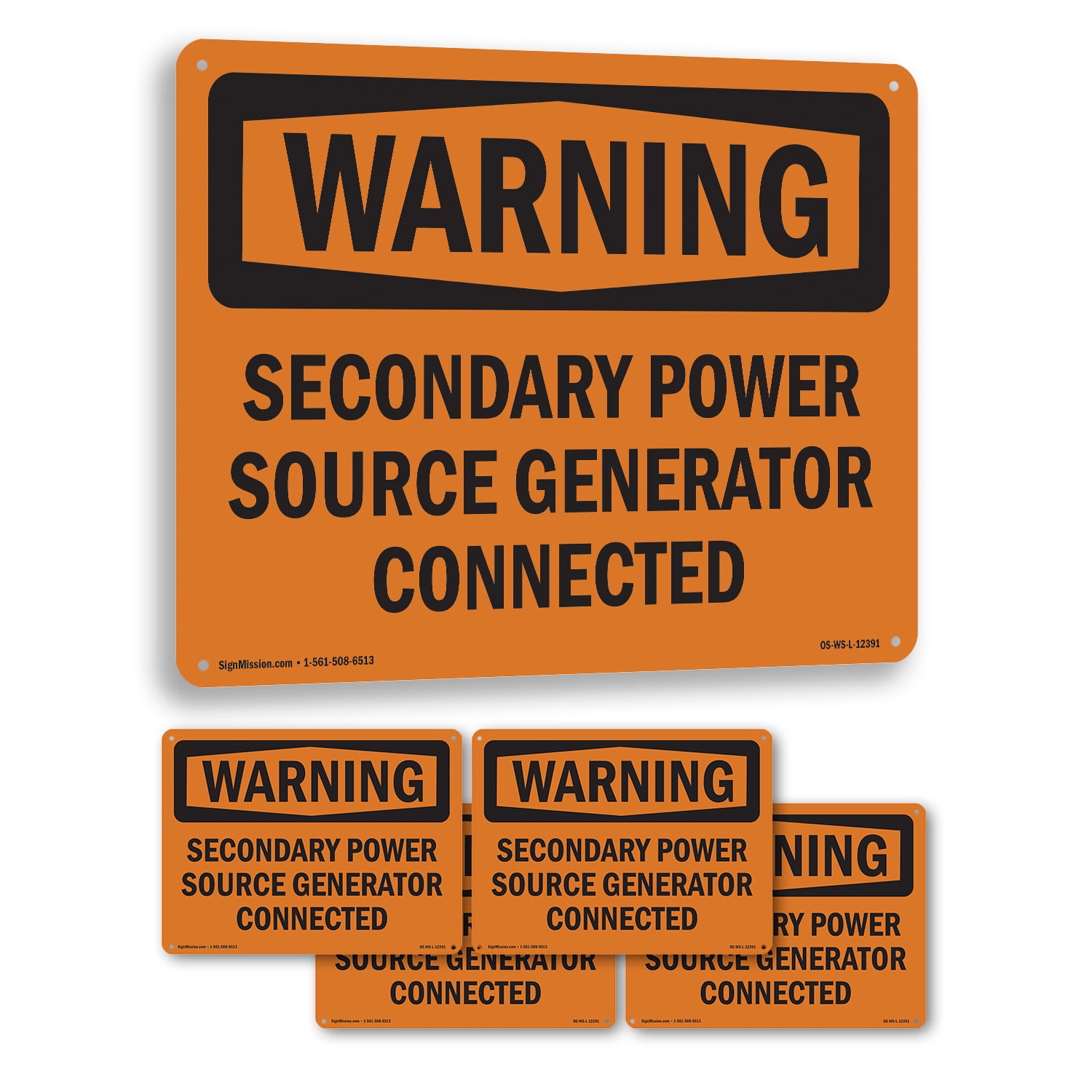 Secondary Power Source Generator Connected OSHA WARNING Aluminum Sign ...