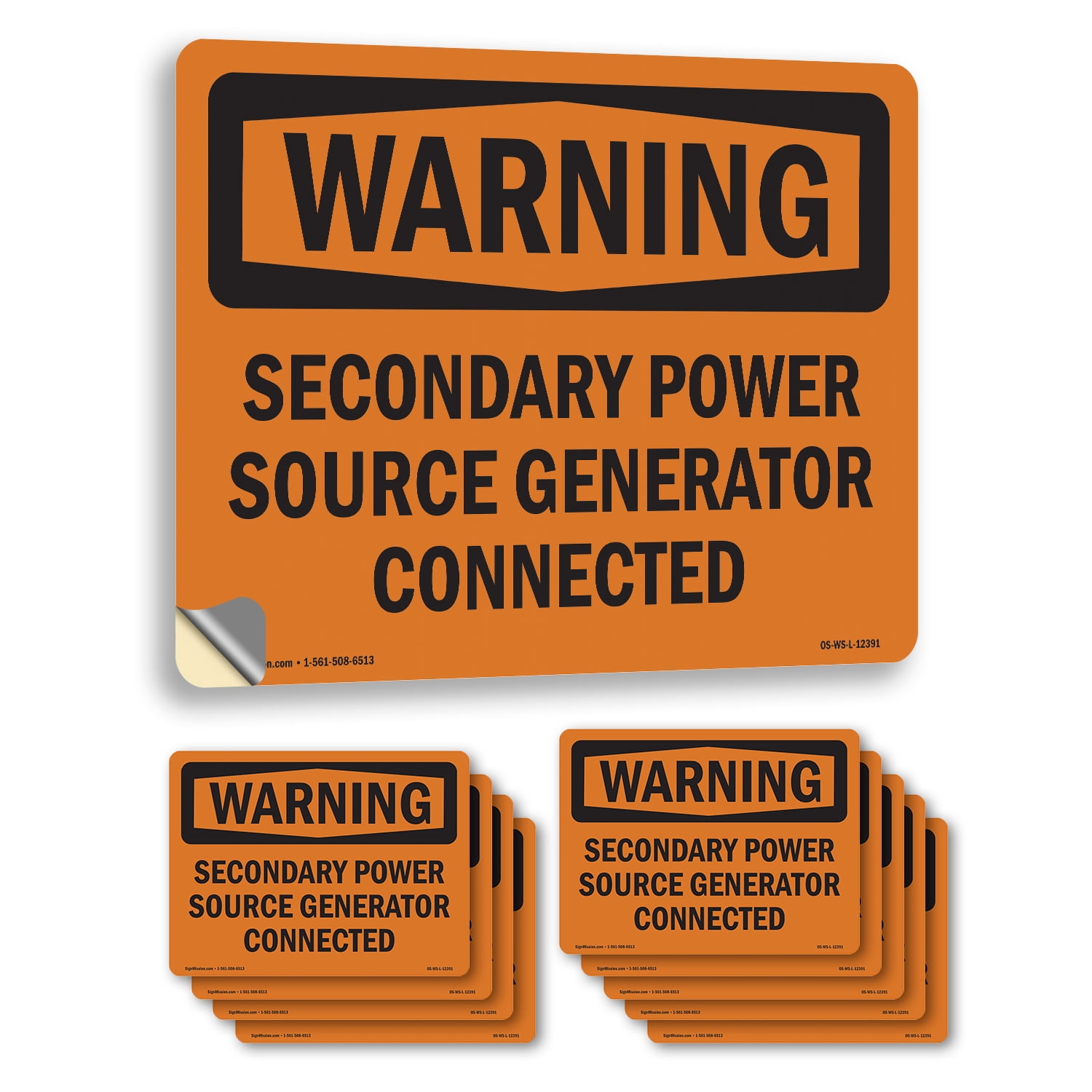 Secondary Power Source Generator Connected OSHA WARNING Vinyl Decal ...