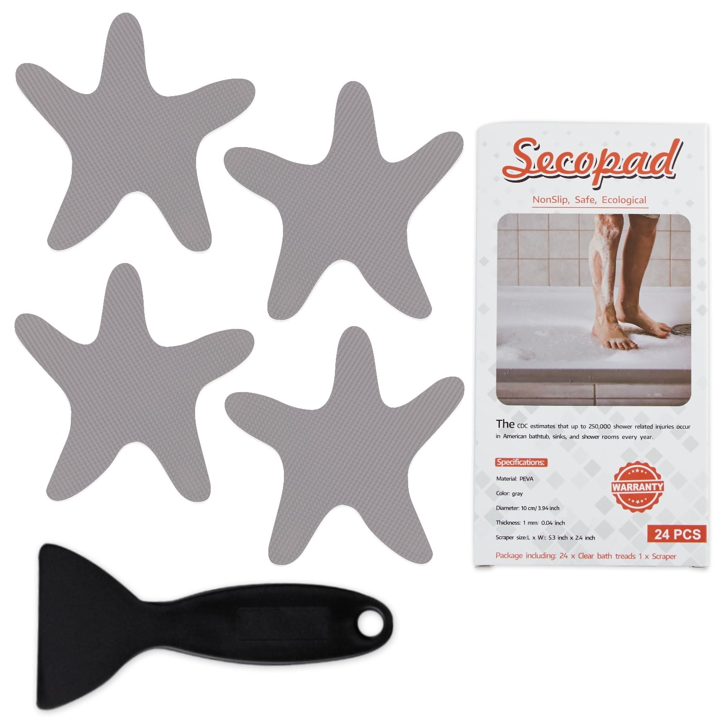 Secopad Anti Slip Shower Stickers, 24 PCS PEVA Safety Bathtub Stickers ...