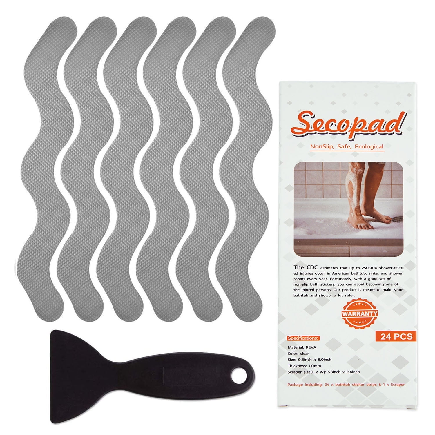 Secopad Anti Slip Shower Stickers 24 PCS Safety Bathtub Strips Adhesive ...