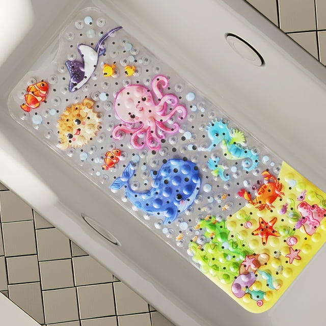 Secopad Kids Bath Mat for Tub Non Slip, 40 X 16 Inch Large Cartoon Anti ...