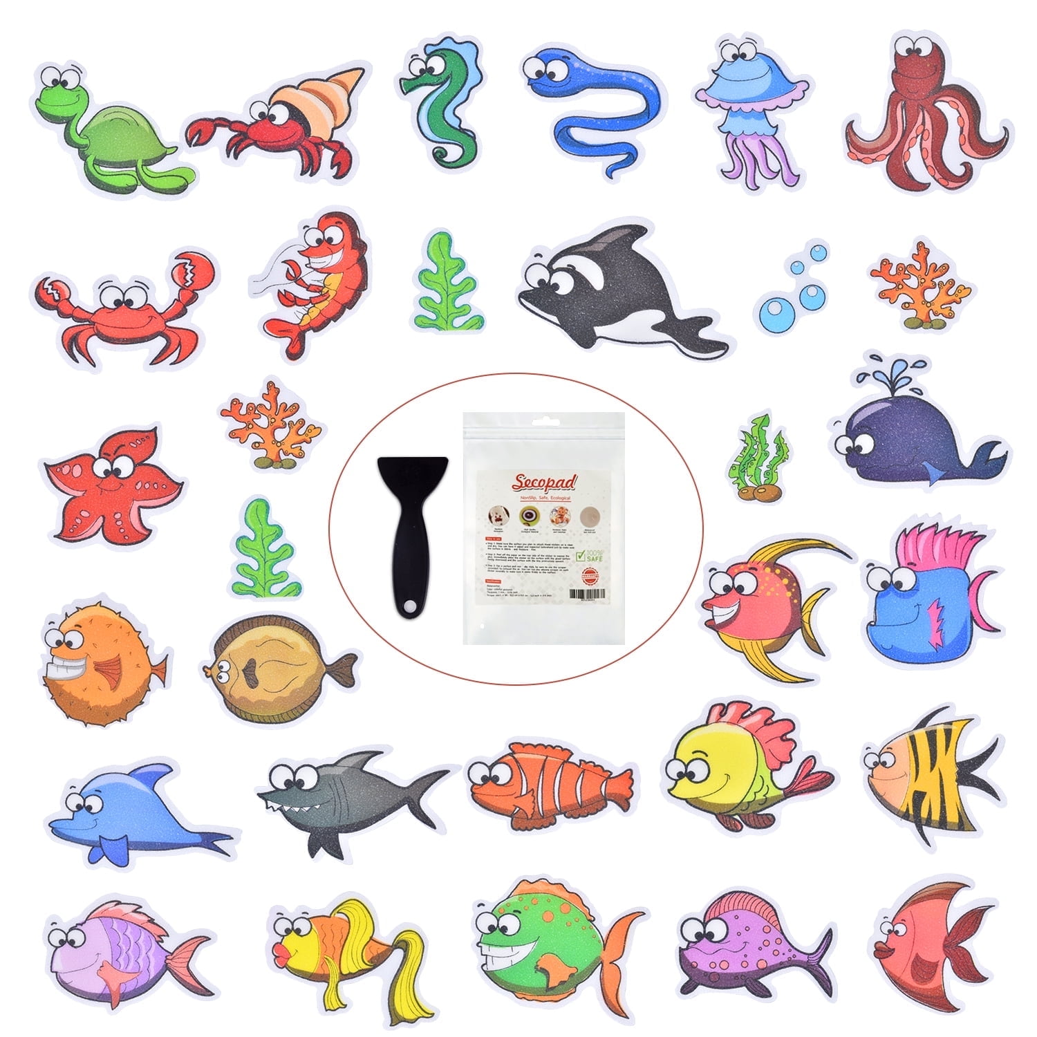 Secopad Non-Slip Safety Bath Tub Stickers, 31 Large Sea Adhesive Kids ...