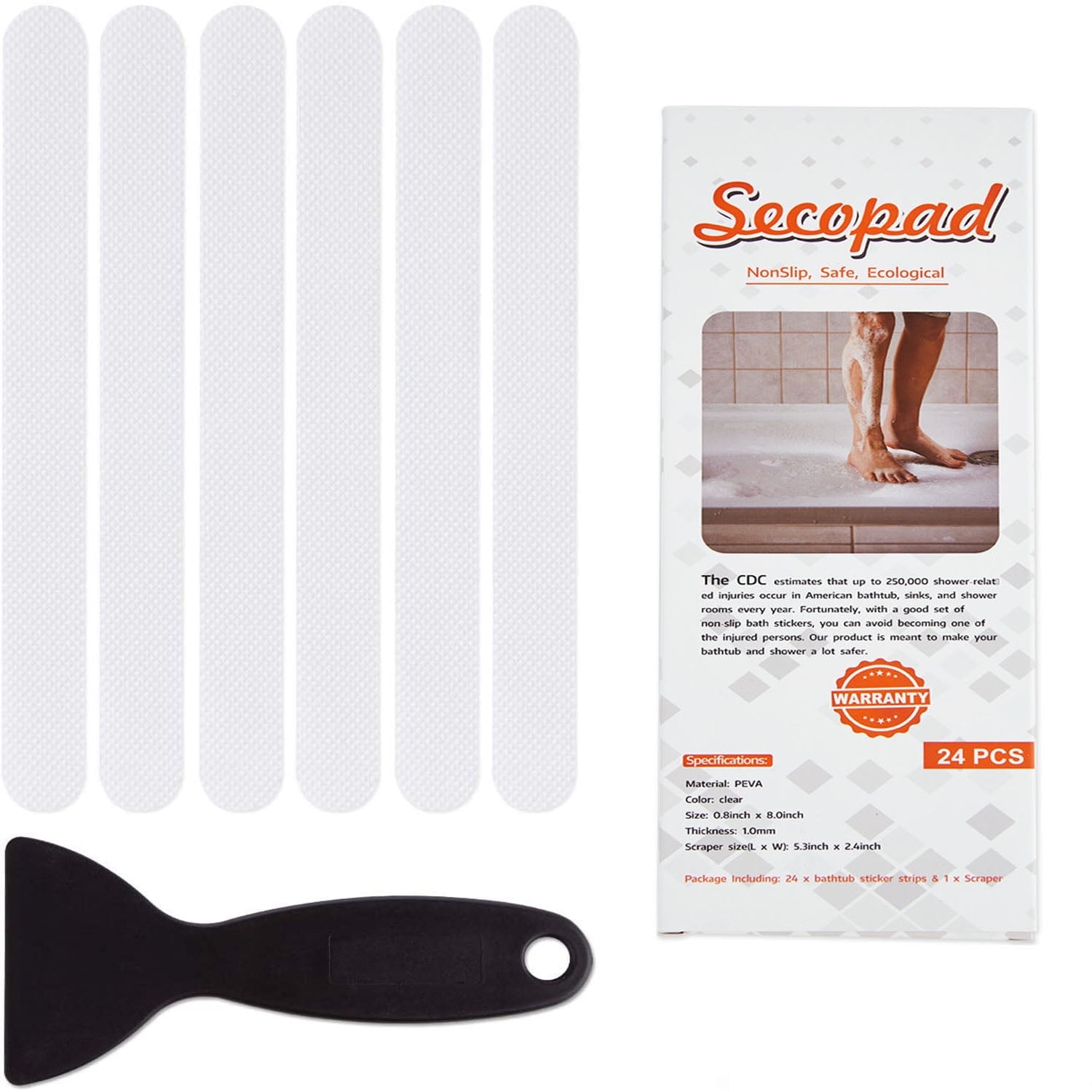 Secopad Safety Adhesive Shower Stickers 24 PCS for Bathtubs, Stairs ...