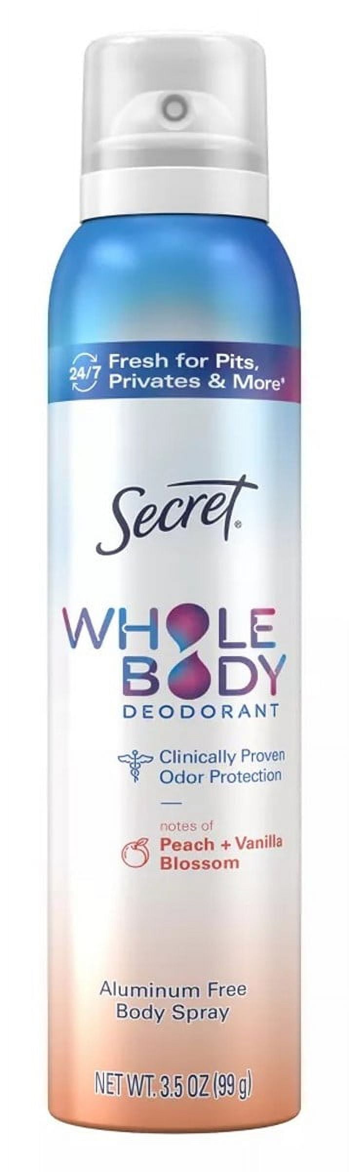 Secret Deodorant Spray Whole Body Peach + Vanilla 3.5oz (Pack of 2 ...