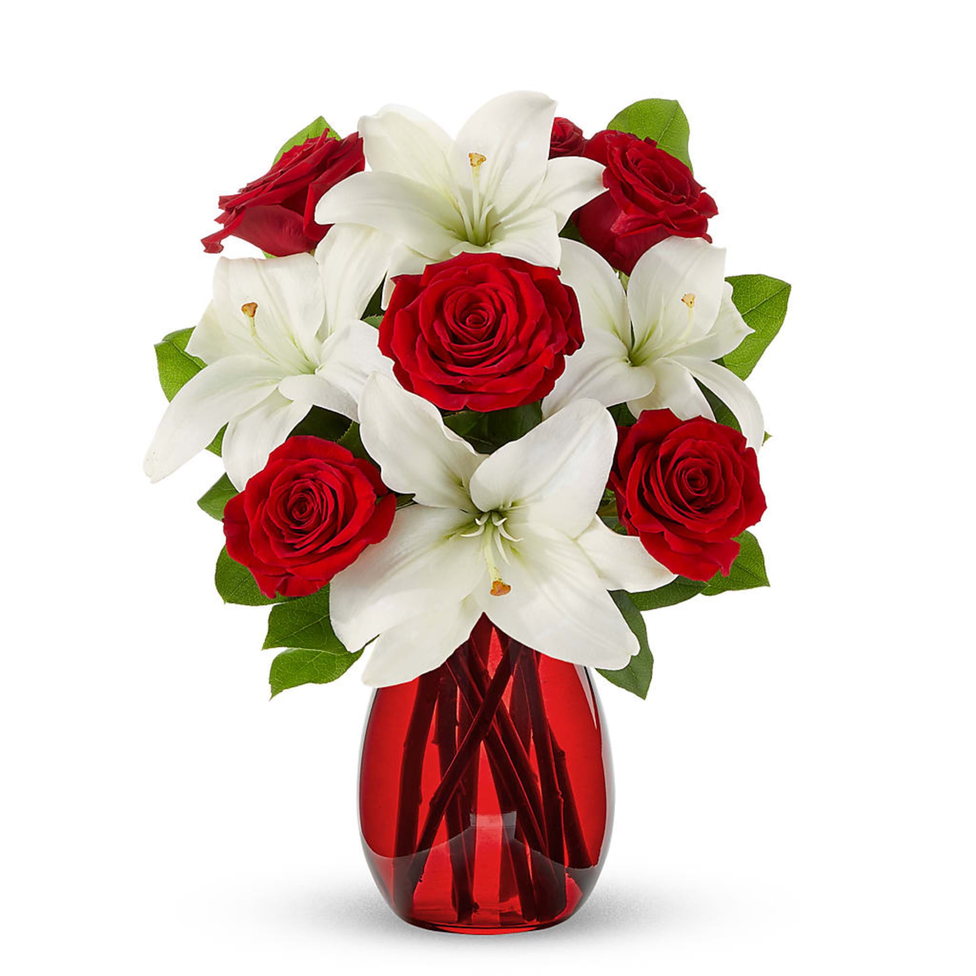 Secret Garden Flower Shop Classic Red Rose & White Lily Bouquet ...