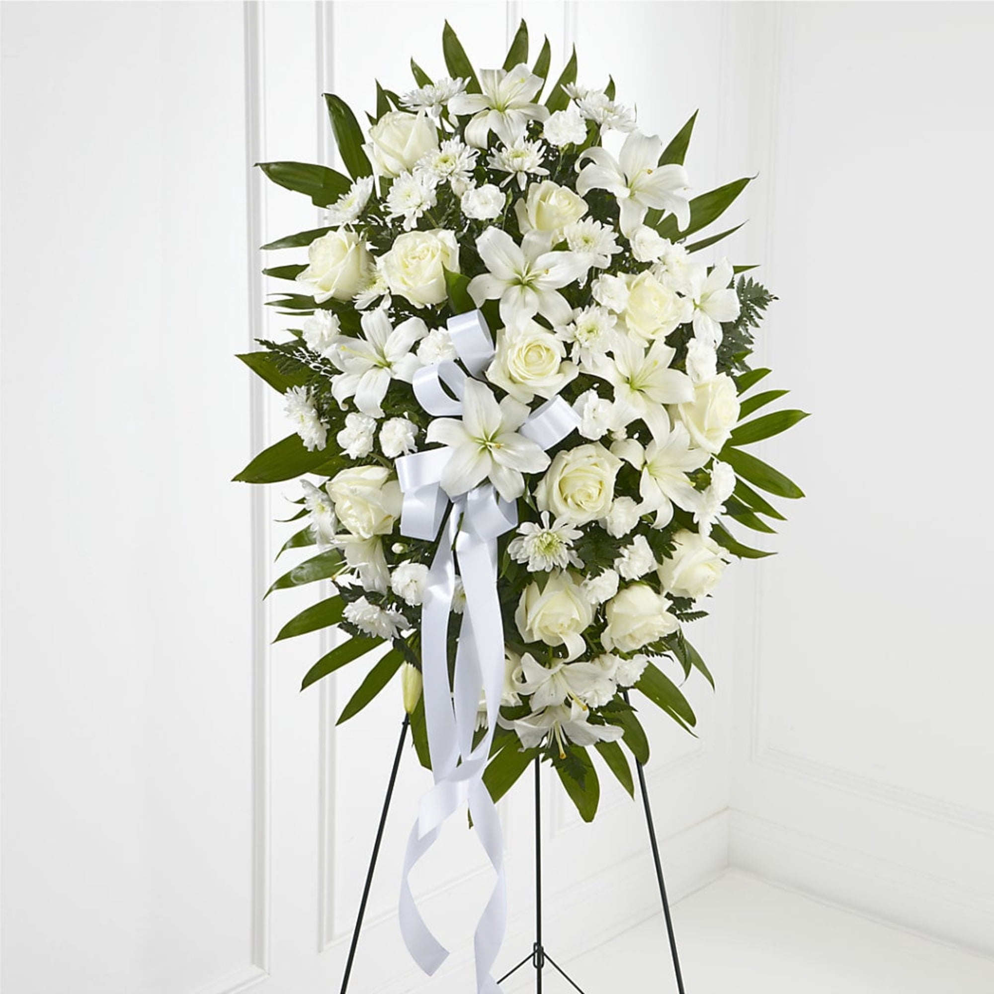 Secret Garden Flower Shop Exquisite Tribute Standing Spray-white Ribbon ...