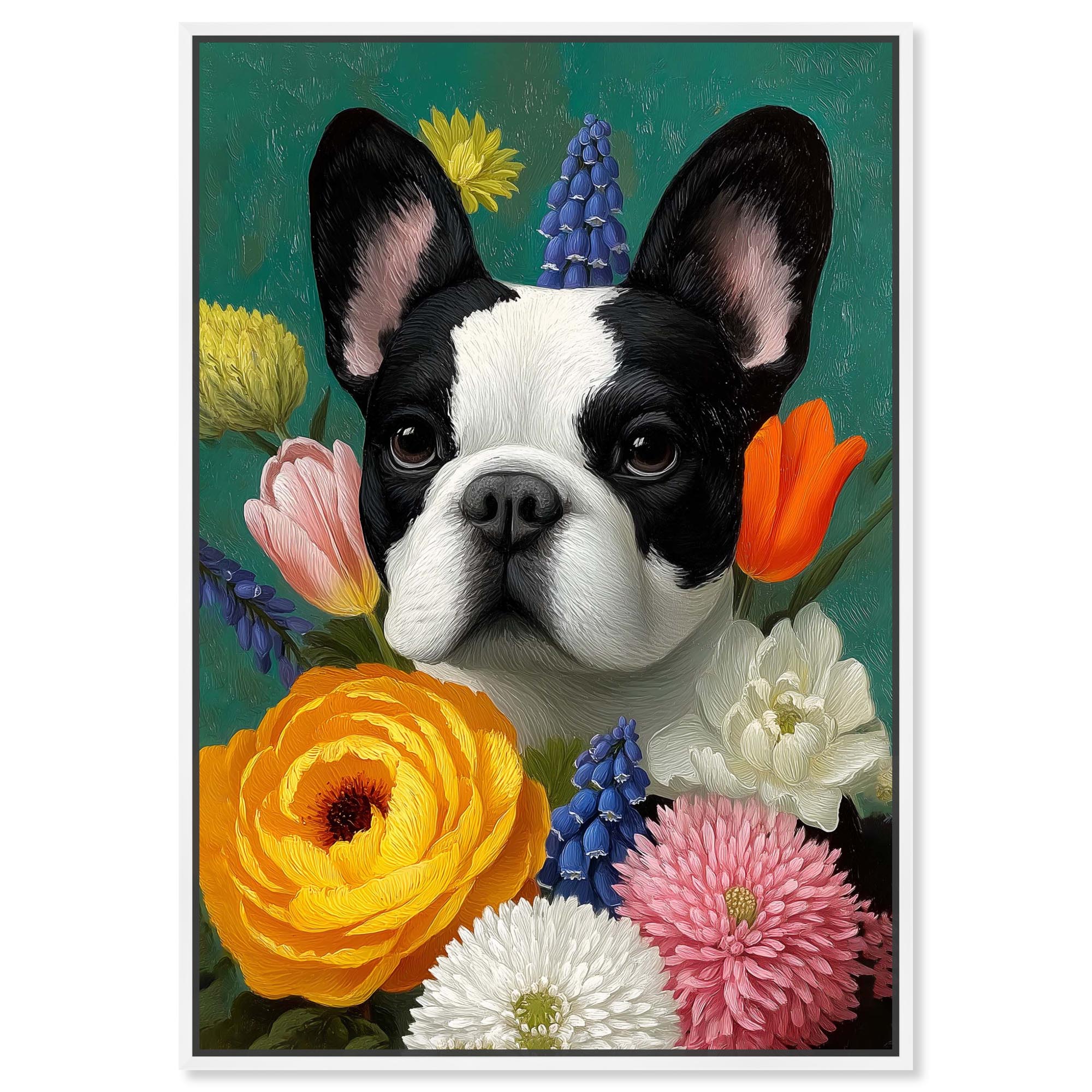 Secret Garden Frenchie Canvas Modern Art Prints by Art Remedy, White ...