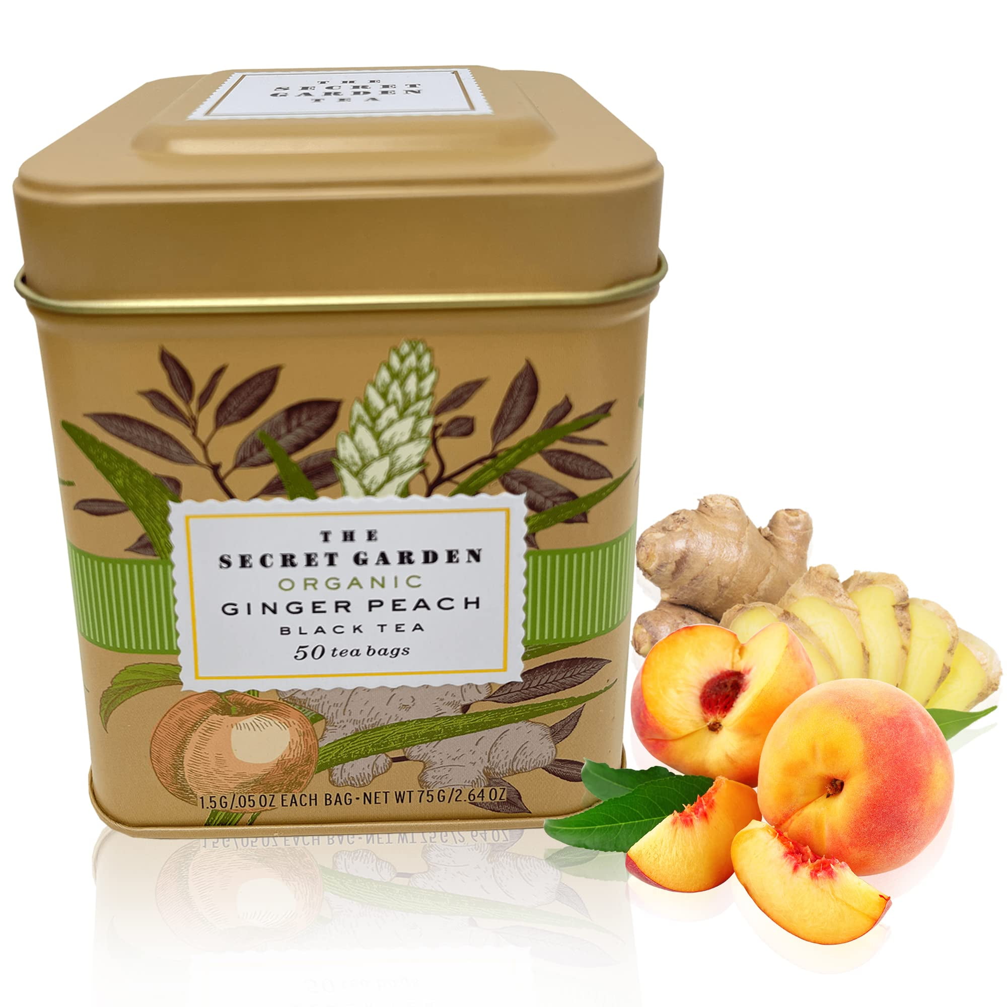 Secret Garden Organic Ceylon Peach Ginger Black Tea - 50 Packets ...