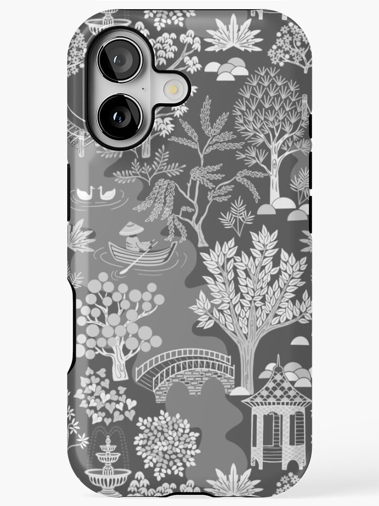 Secret Gardens Grey Artistic Botanical Print For iPhone 11-17 Pro Max ...