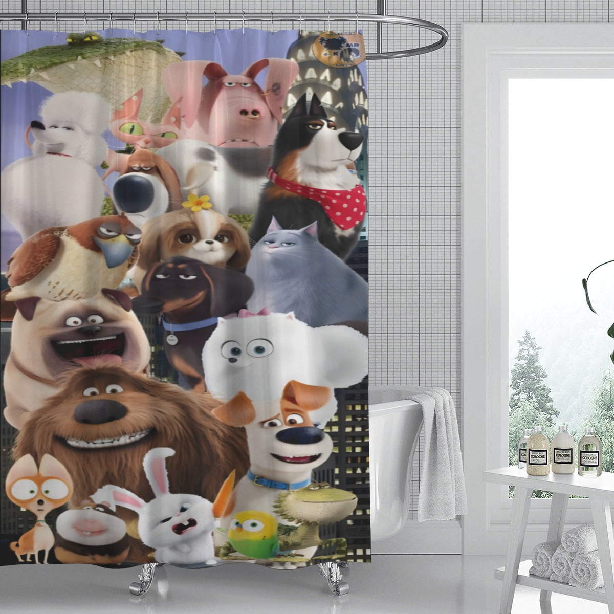 The Secret Life of Pets shower curtain features a striking image, is ...