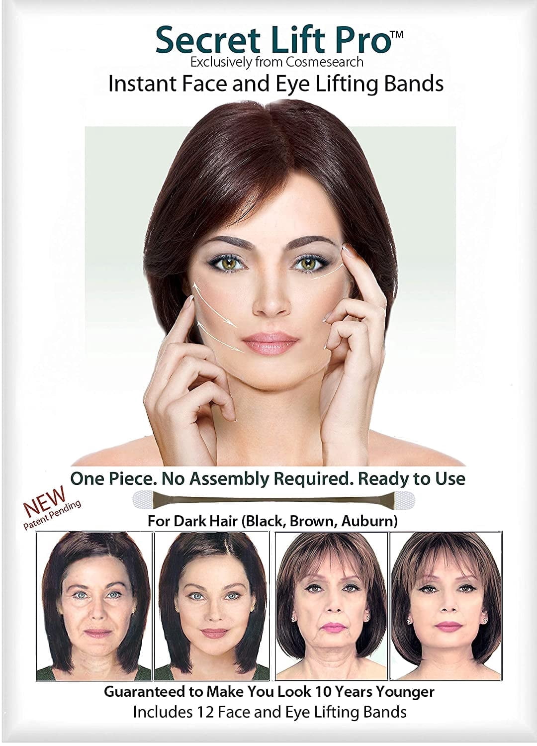 CosmeSearch Secret Lift Pro Face and Eye Lift Tape, Dark Hair, Pre ...
