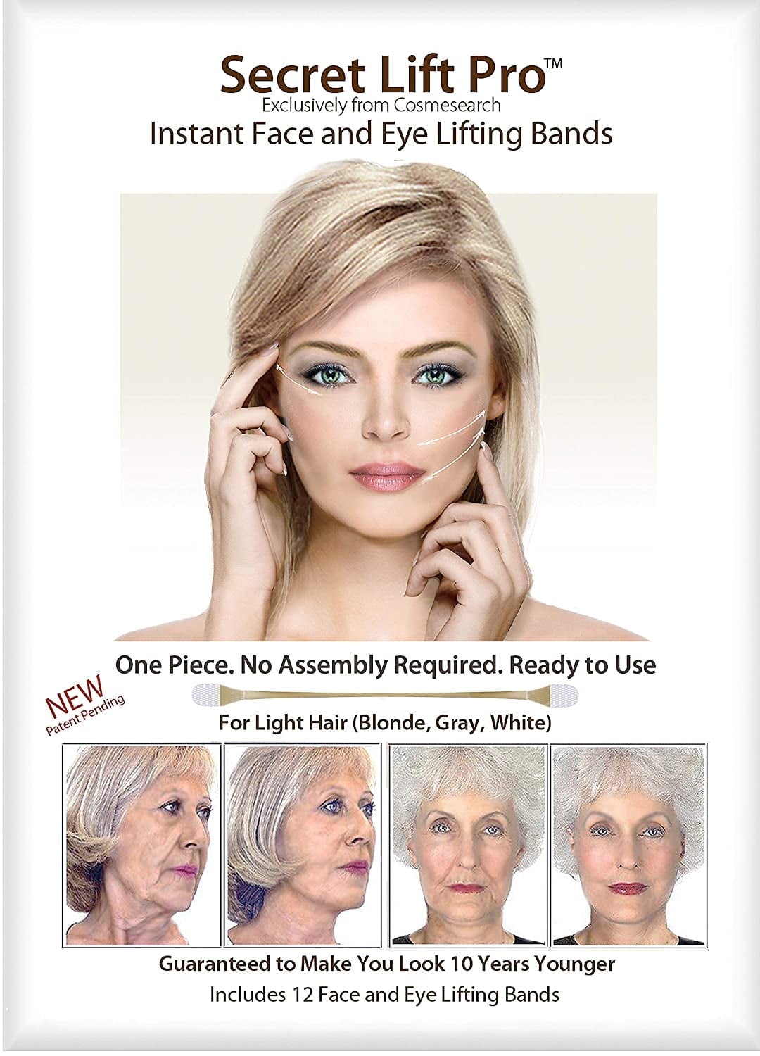 Secret Lift Pro - Face and Eye Lift (Light Hair) Face Lift Tape Pre ...
