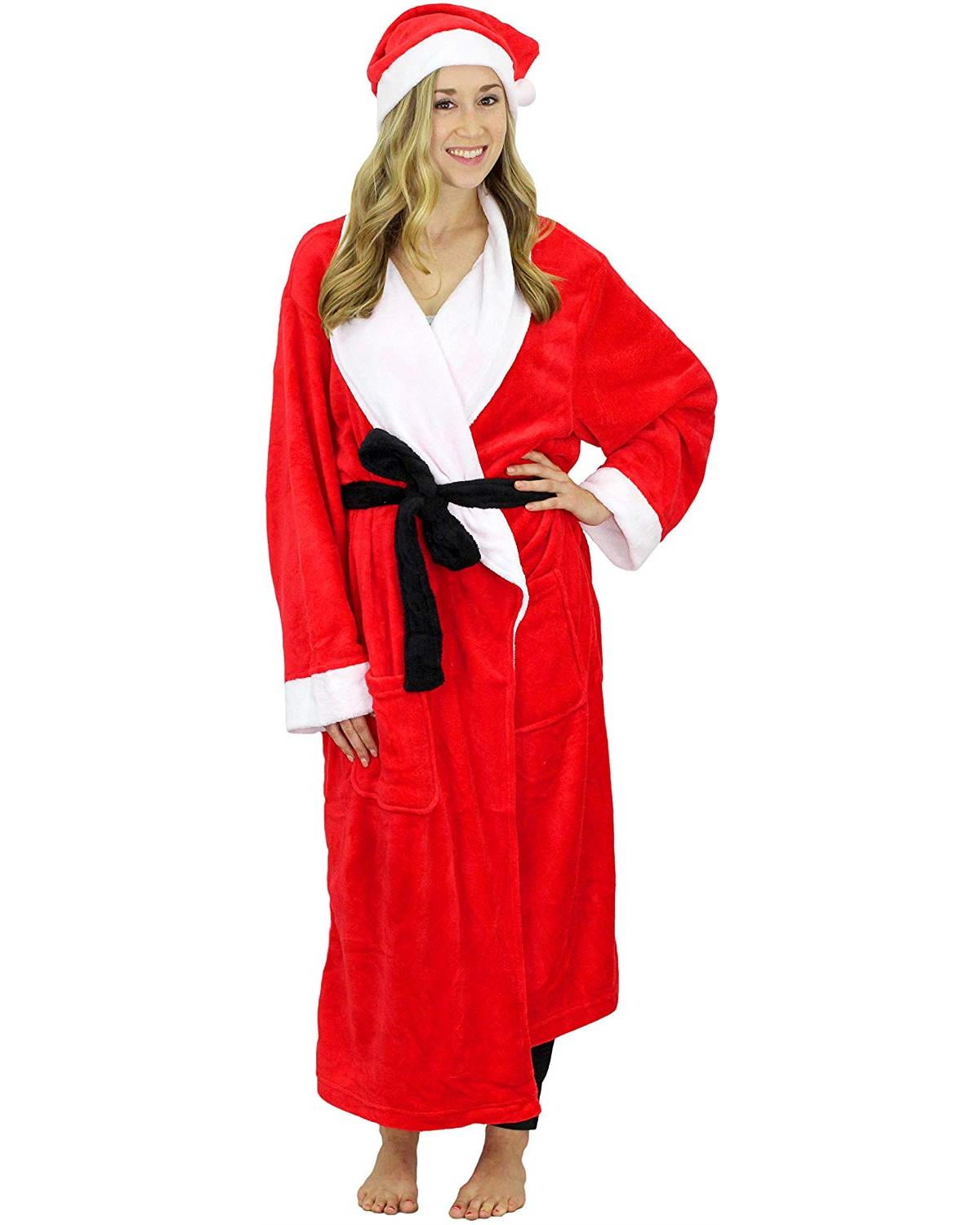 Secret Santa Adults Christmas Bathrobe and Hat- Santa Claus, Red Women ...