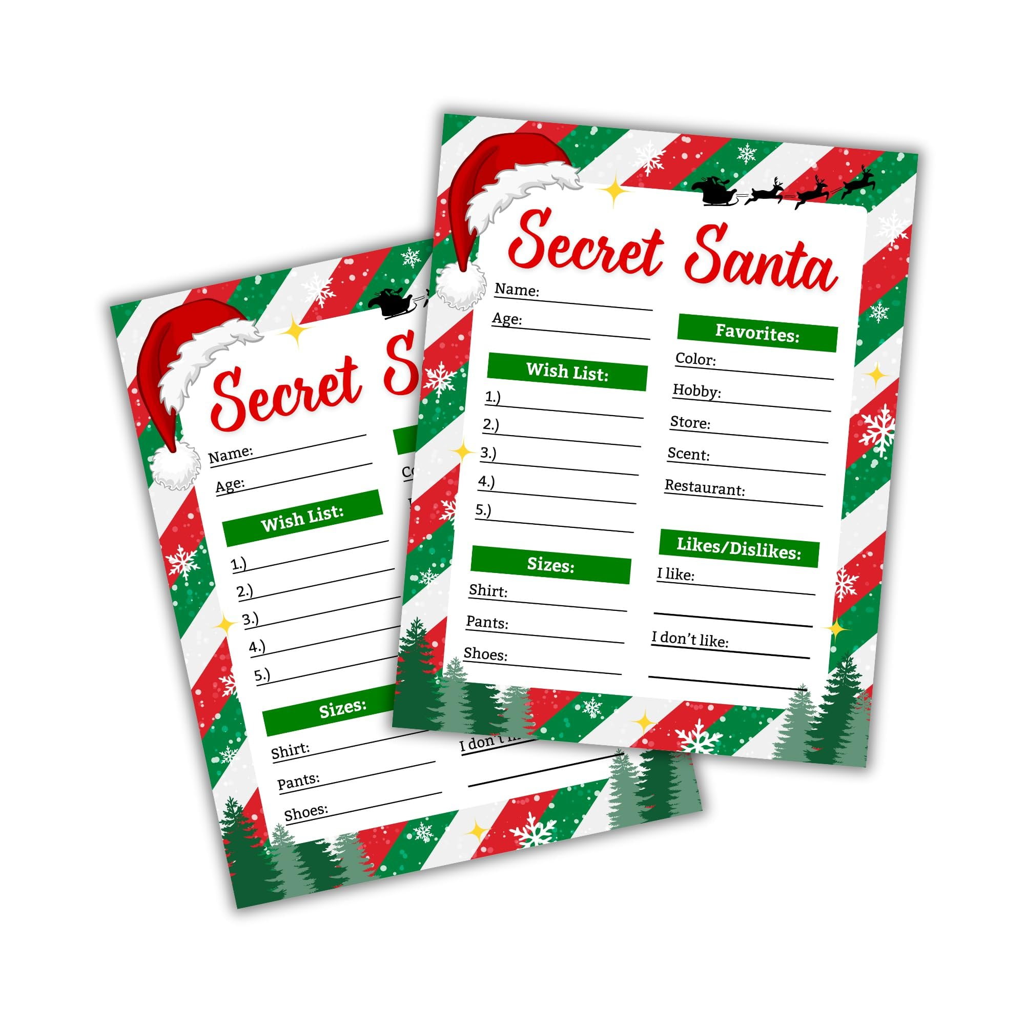 Secret Santa Gift Exchange Questionnaire 50 Pk 8.5x11 Elf Office Wish ...