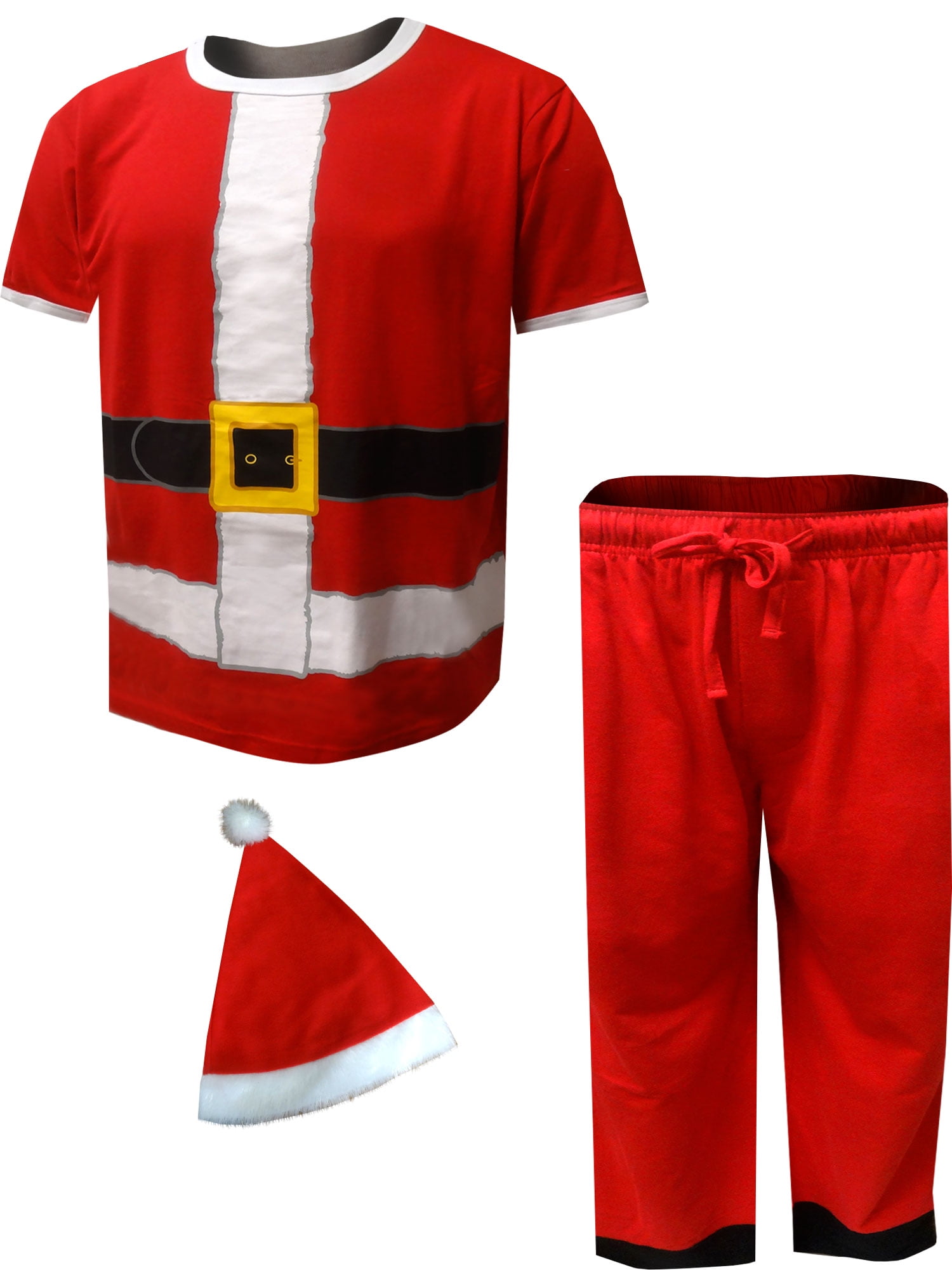 Secret Santa Mens Dress Like Santa Claus Pajama Set with Hat - Walmart.com