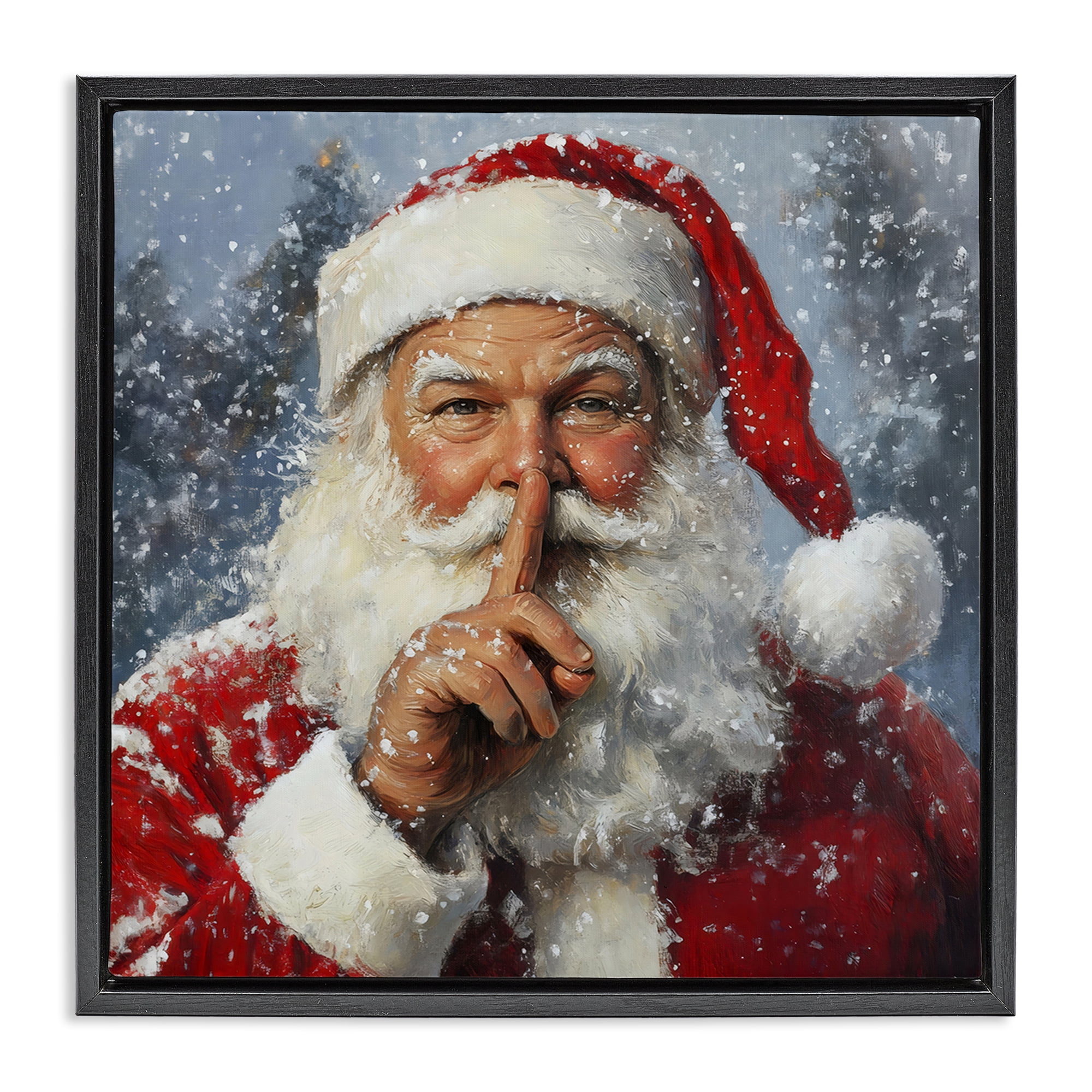 Secret Santa Shh Black Framed Floater Canvas Wall Art, design by Petal ...