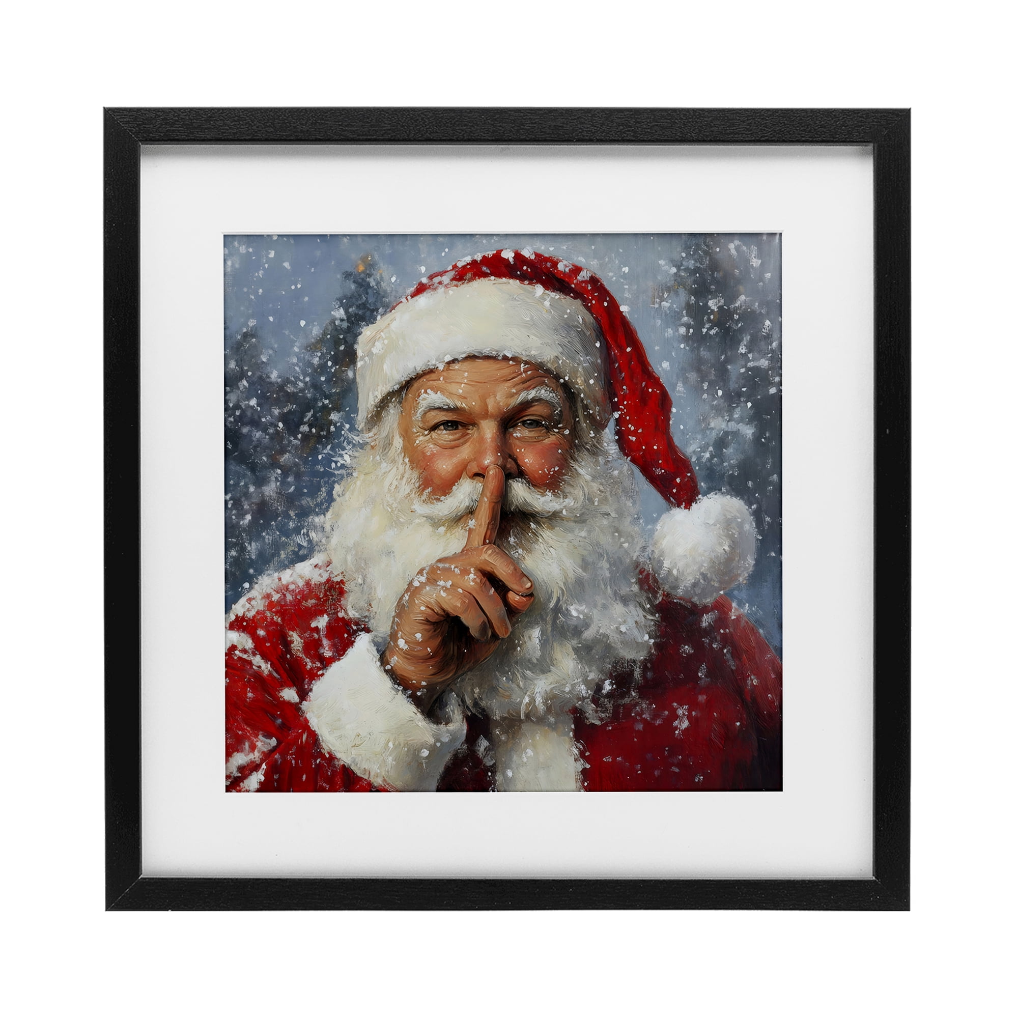 Secret Santa Shh Black Framed Print Under Glass, design by Petal Prints ...