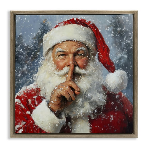 Secret Santa Shh Brown Framed Floater Canvas Wall Art, design by Petal ...