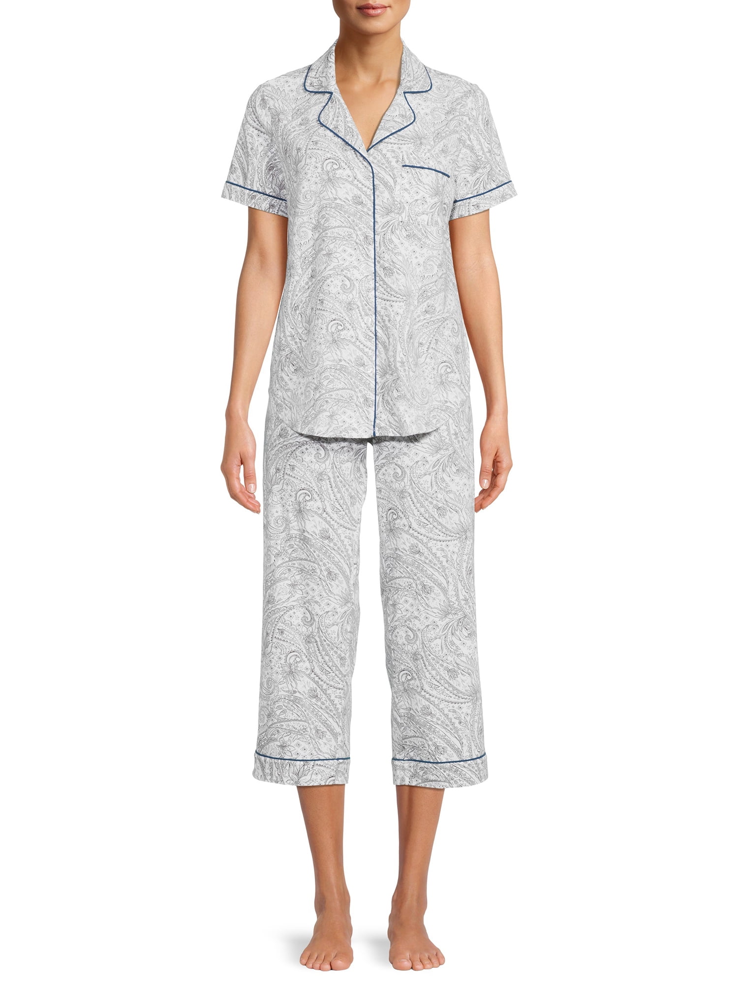 Secret Treasures Women's Cotton PJ Set with Pockets and Novelty Trim ...