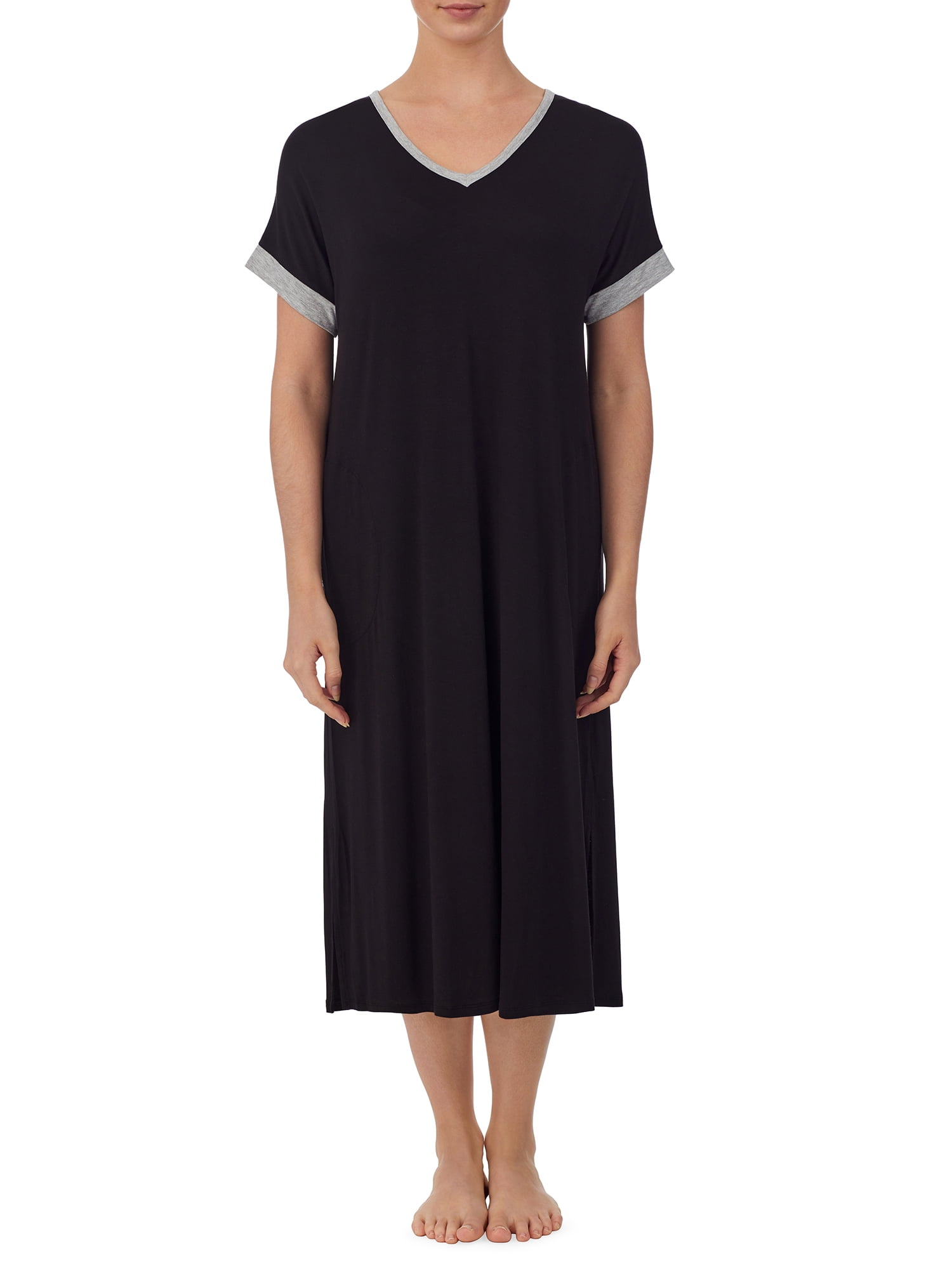 Secret Treasures Short Sleeve V-Neck Mid-Length Pockets Stretchy Easy ...