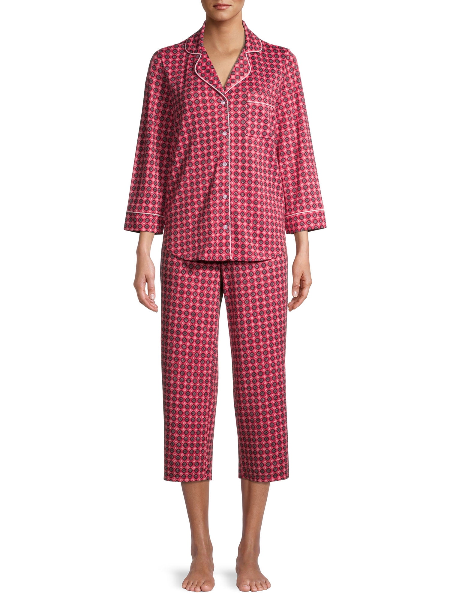 Secret Treasures Sleepwear 3/4 Sleeve Collared Pajama (Women), 2 Piece ...