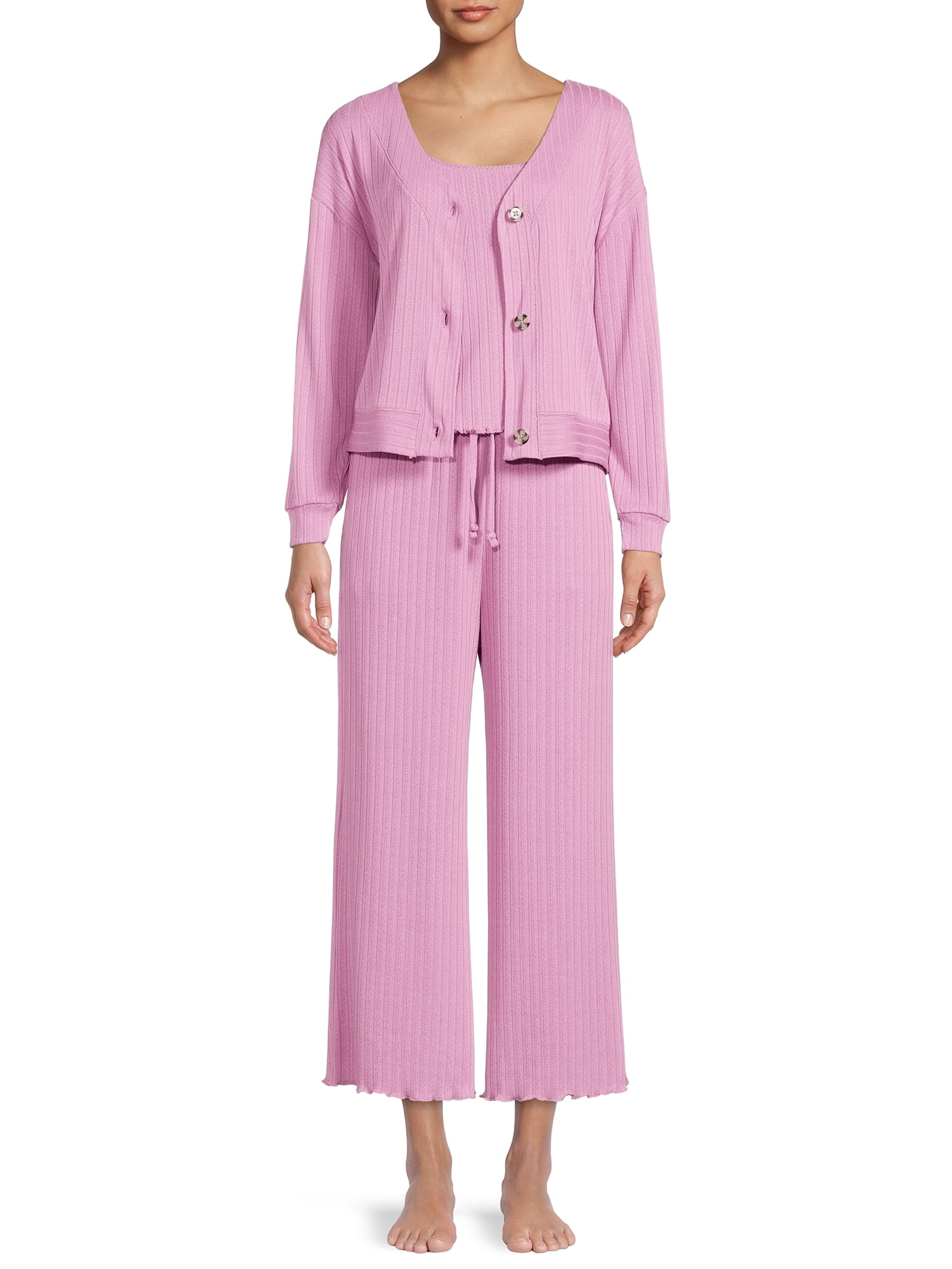 Secret Treasures Women's Cardigan, Cami Top and Pants Sleep Set, 3 ...