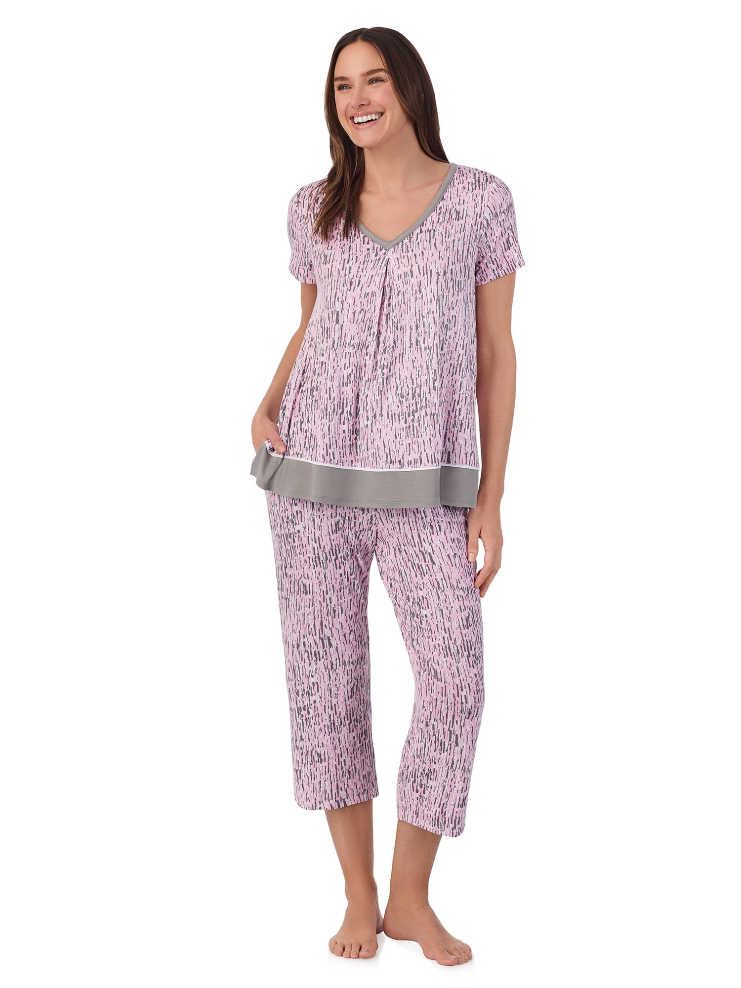 Secret Treasures Women's 2-Piece Sleepwear Set, Short Sleeve V-Neck Top ...
