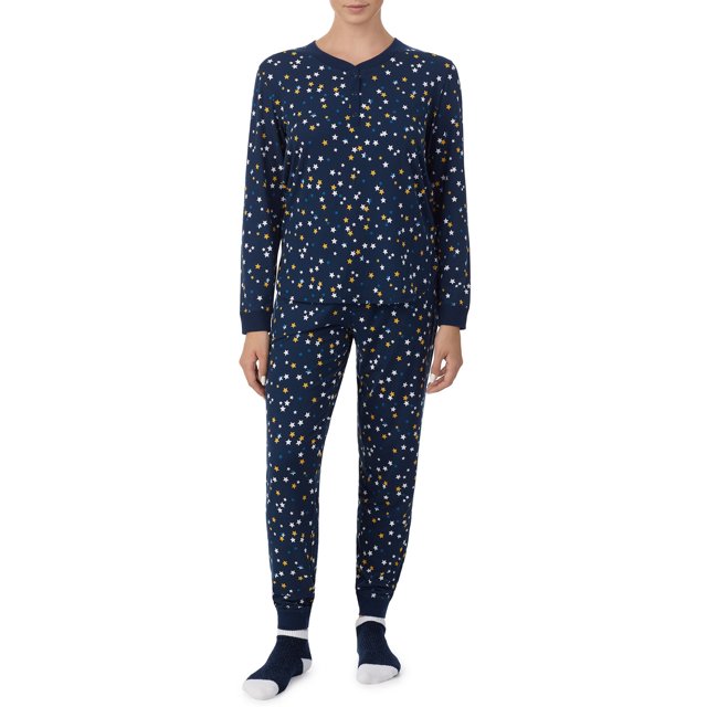 Secret Treasures Women's Plus 3-Piece PJ Set with Henley Top, Joggers ...