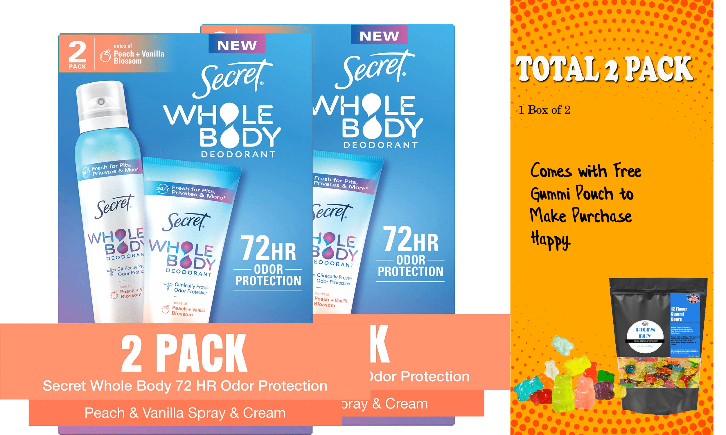 Secret Whole Body Deodorant Duo, Peach & Vanilla Blossom, 2 pk. PACK OF ...