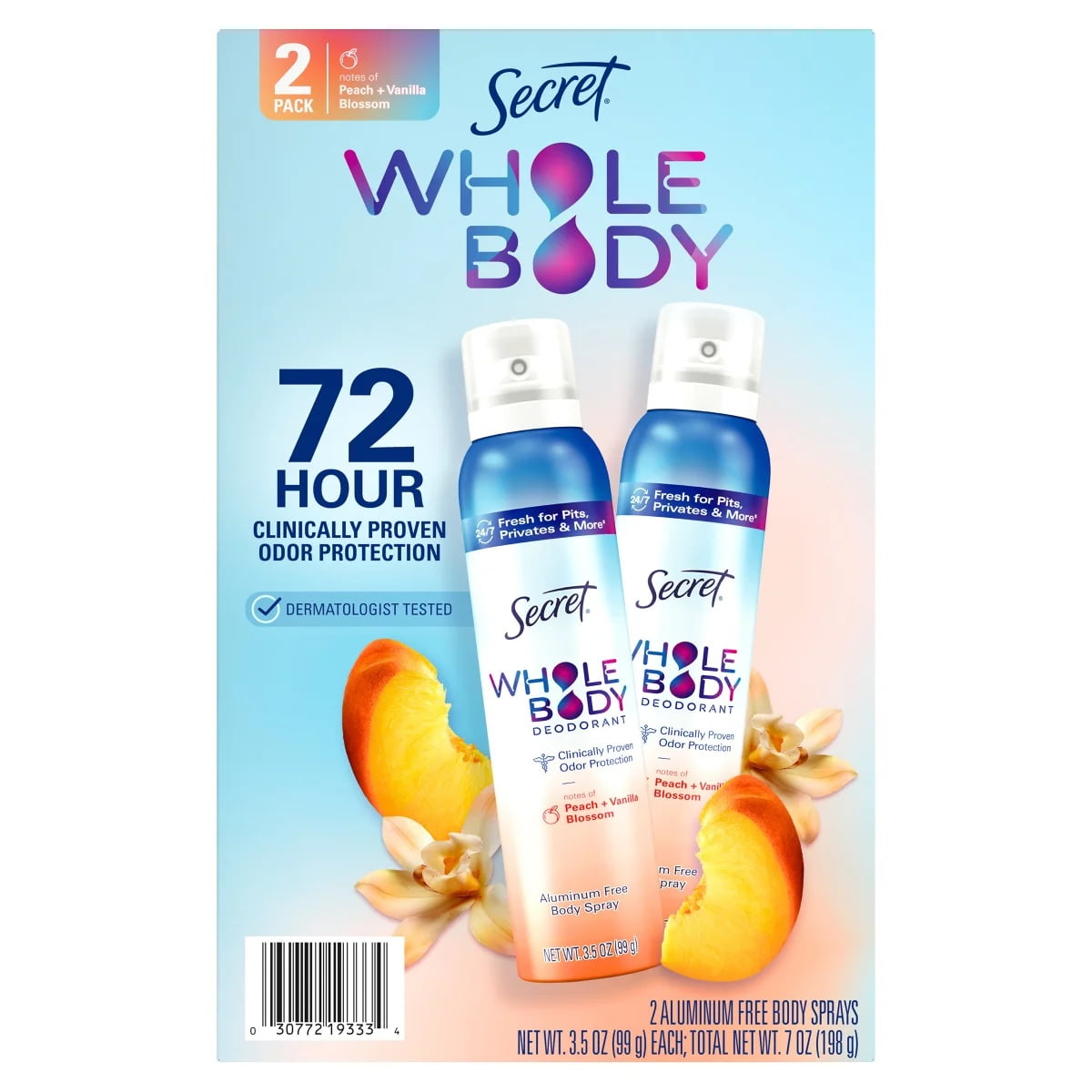 Secret Whole Body Deodorant Spray, Peach & Vanilla Blossom - Aluminum ...