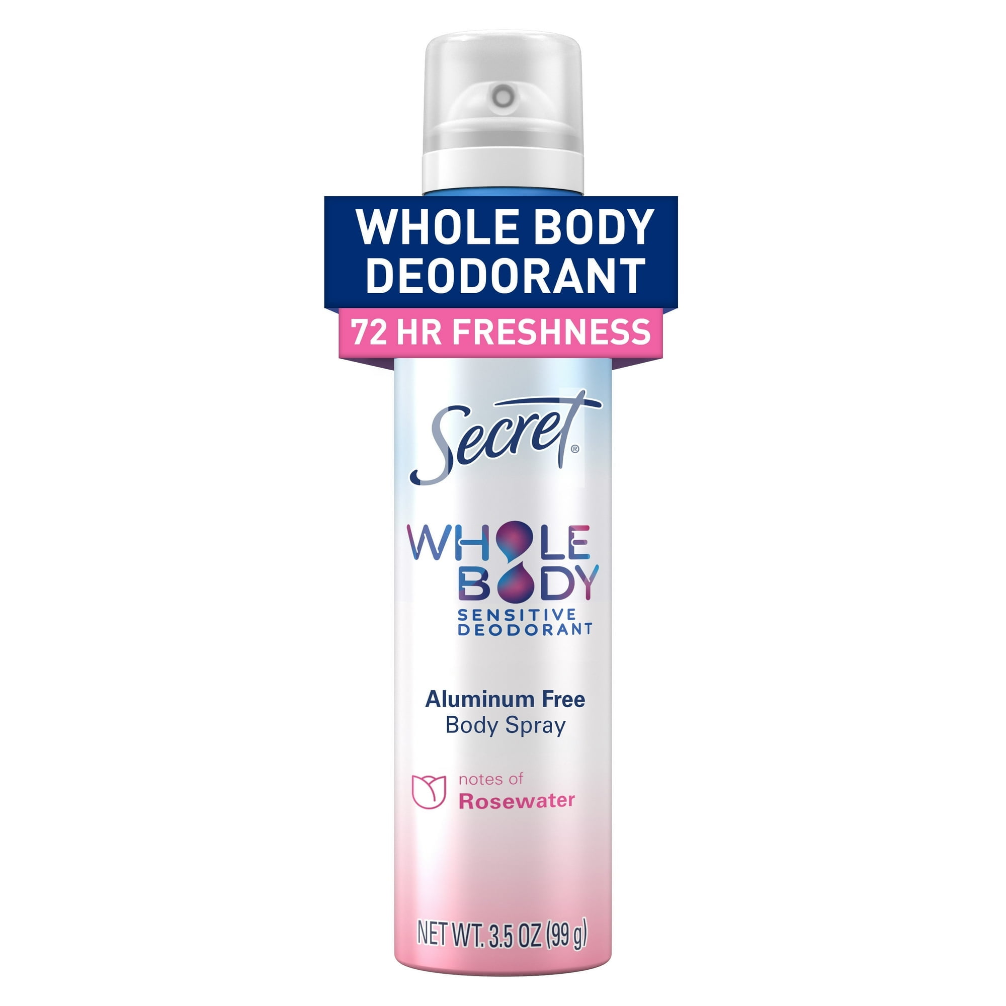 Secret Whole Body Deodorant Spray for Women, Rosewater Scent, Aluminum ...