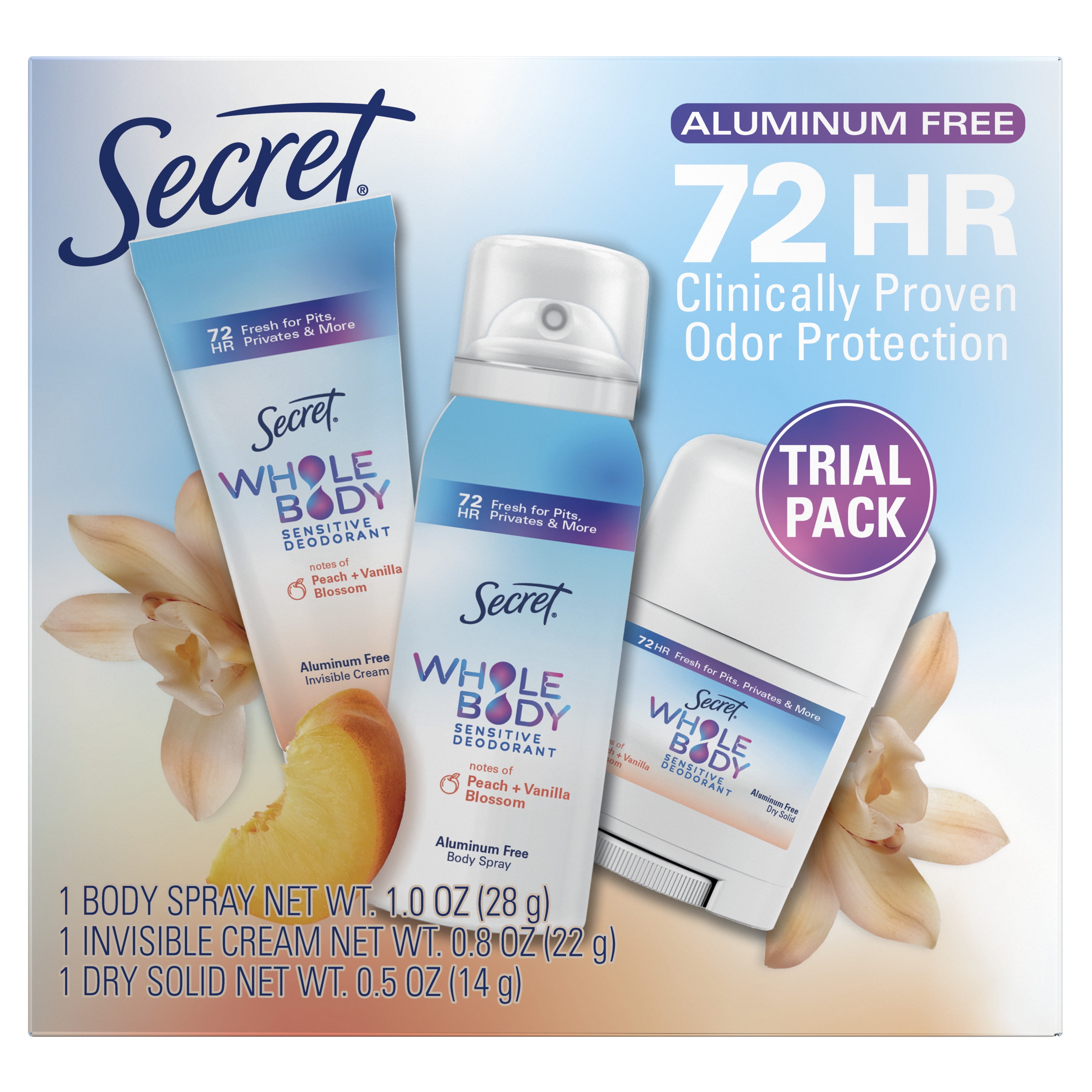 Secret Whole Body Deodorant for Women, Aluminum Free, Stick, Spray & Cream Peach & Vanilla ...