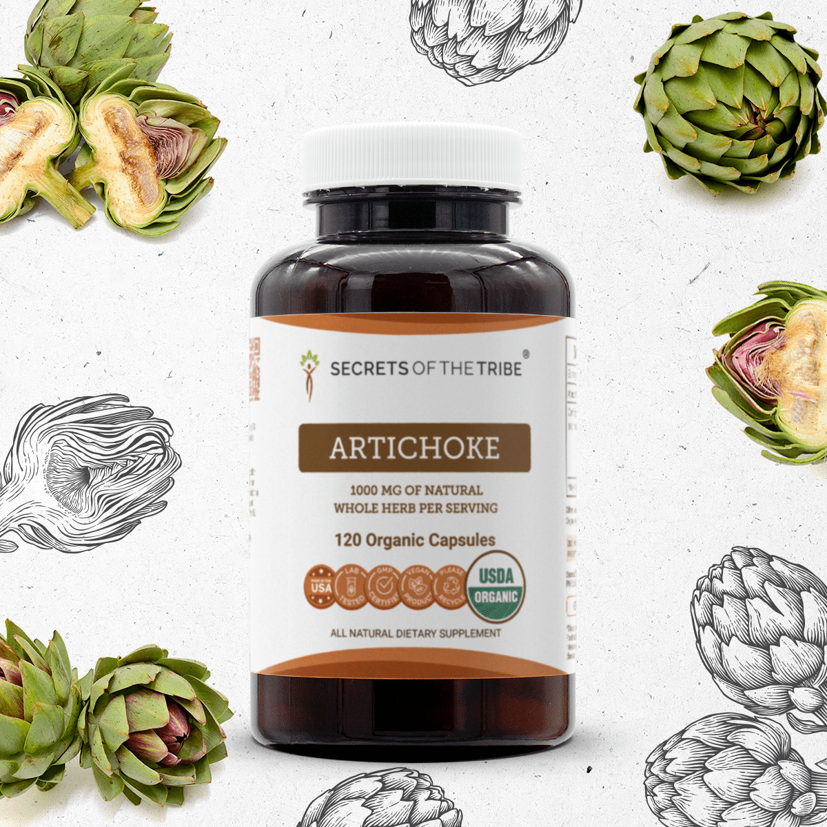 Secrets of the Tribe Organic Artichoke 120 Capsules, 500mg, Globe ...