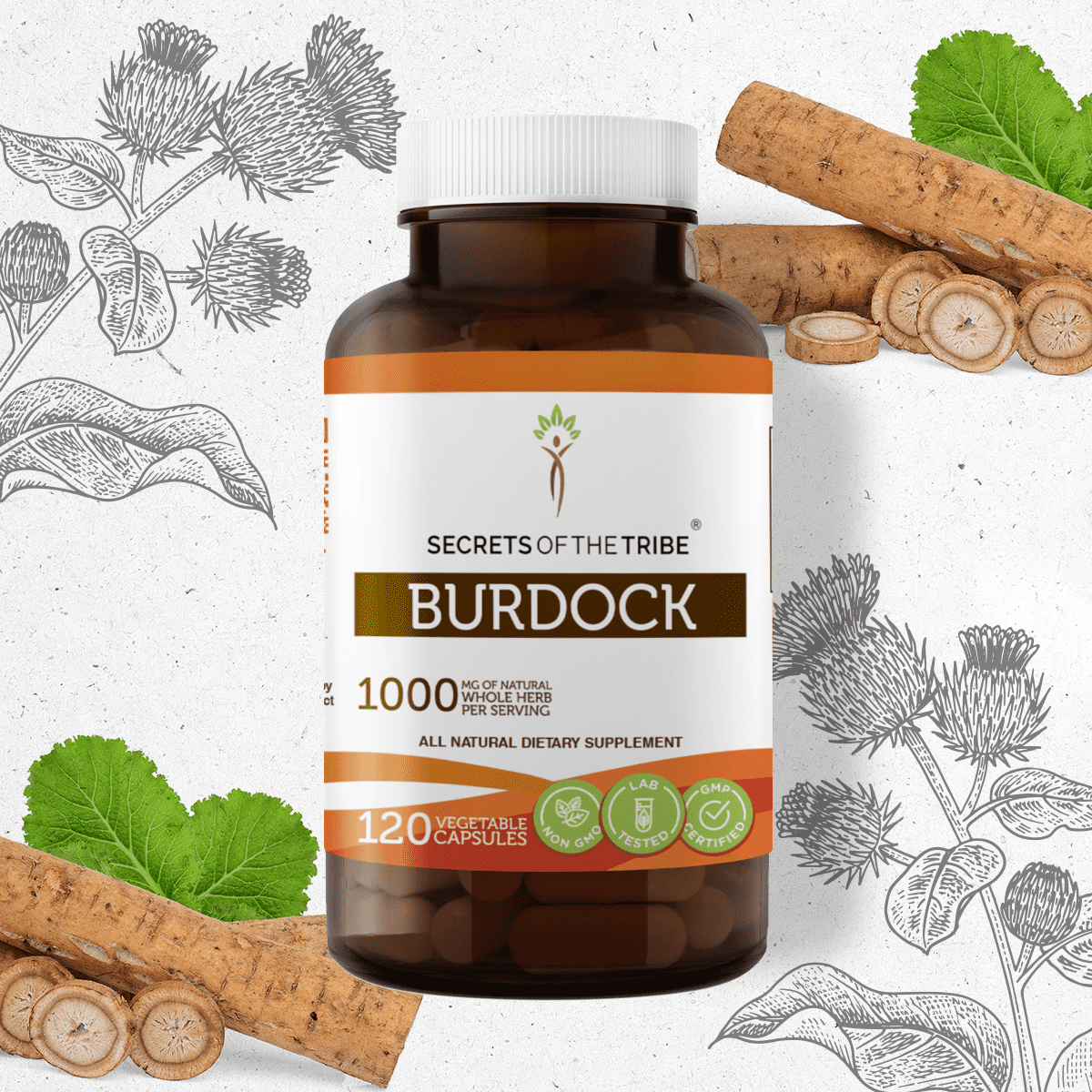 Secrets of the Tribe Burdock Capsules Dietary Supplement, Natural ...