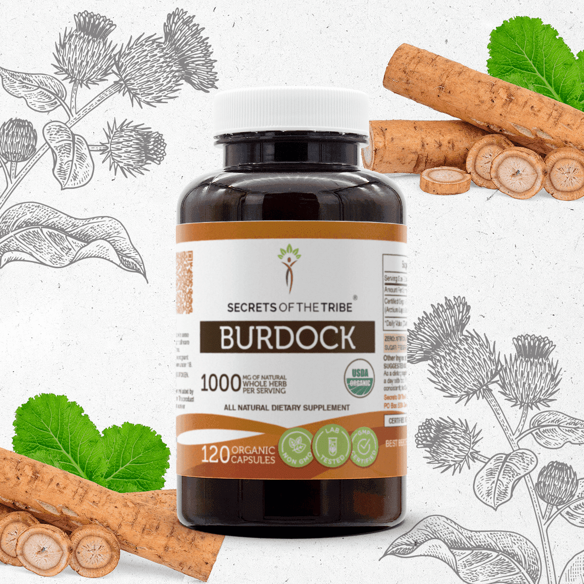 Secrets Of The Tribe Burdock Organic Capsules Dietary Supplement ...
