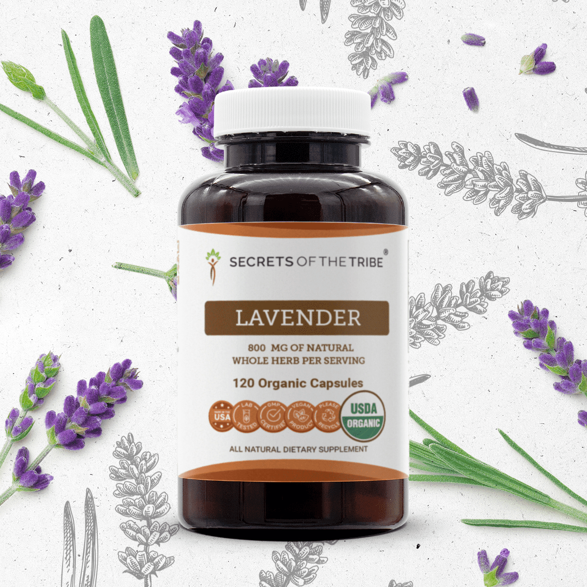 Secrets Of The Tribe Lavender Organic Capsules Dietary Supplement, Natural Herbal Capsules for ...