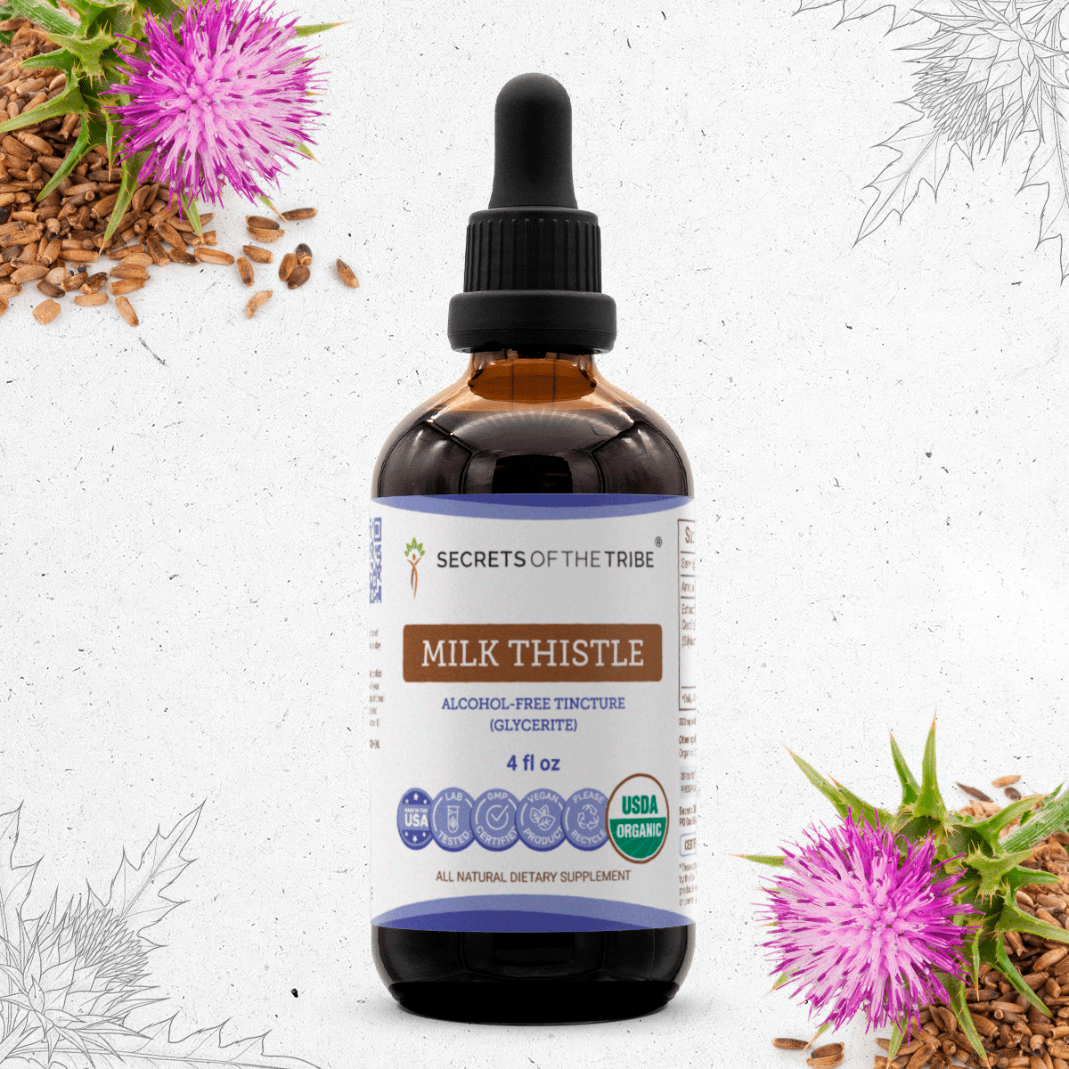 Secrets Of The Tribe Milk Thistle Organic Tincture Dietary Supplement ...
