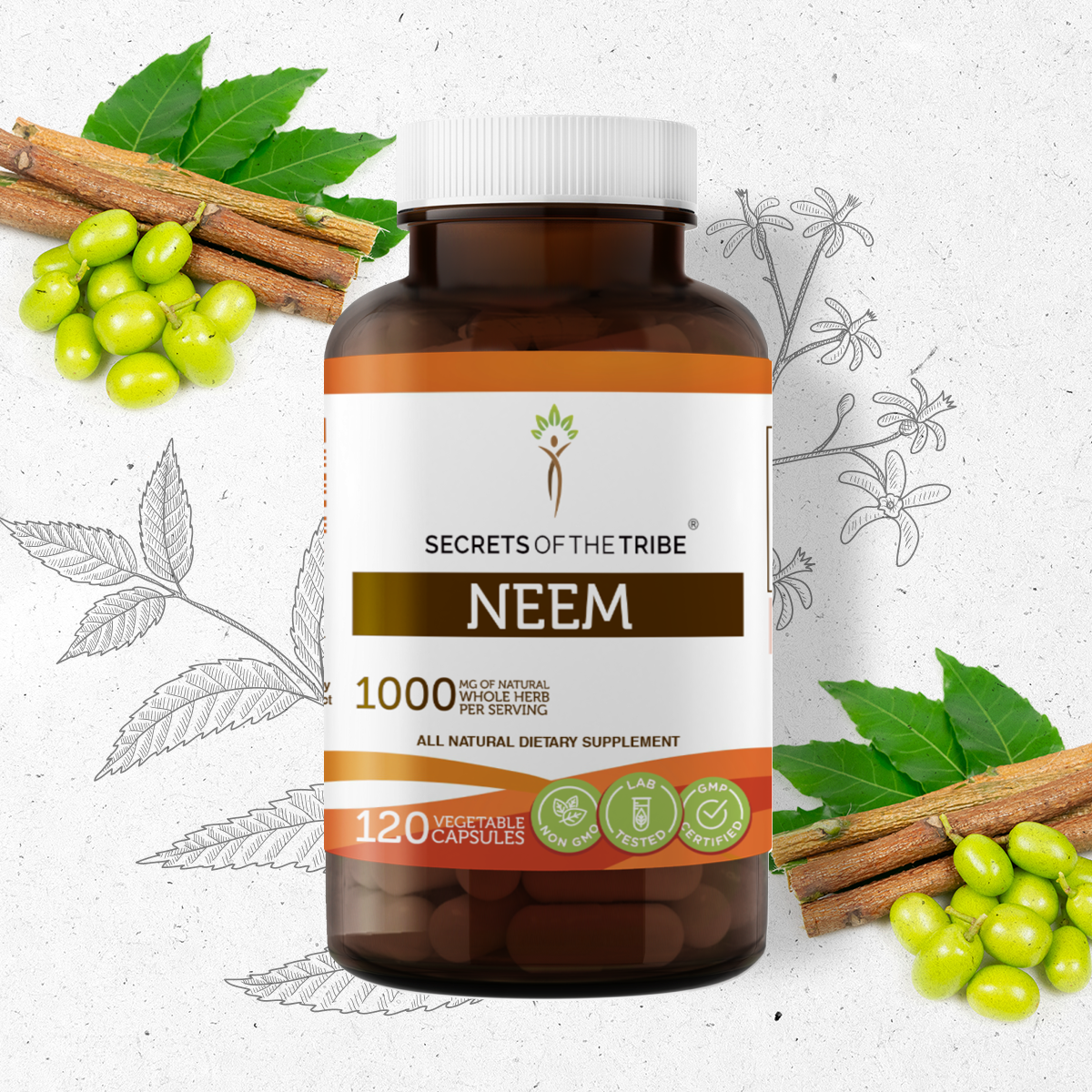 Secrets of the Tribe Neem Capsules Dietary Supplement, Natural Herbal ...