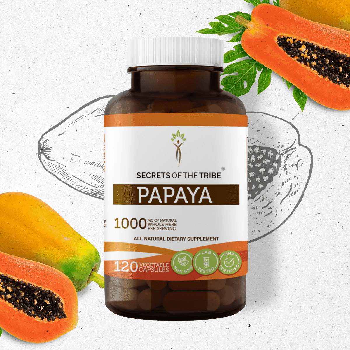 Secrets Of The Tribe Papaya Capsules Dietary Supplement, Natural Herbal ...