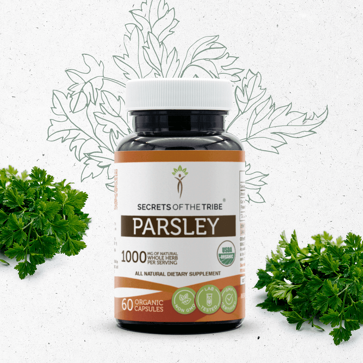 Secrets Of The Tribe Parsley Organic Capsules Dietary Supplement, Natural Herbal Capsules for ...