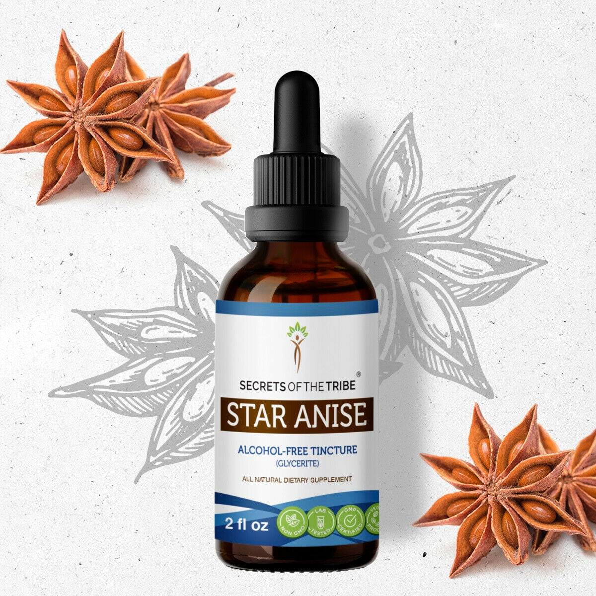 Secrets of the Tribe Star Anise Tincture Dietary Supplement, Natural ...
