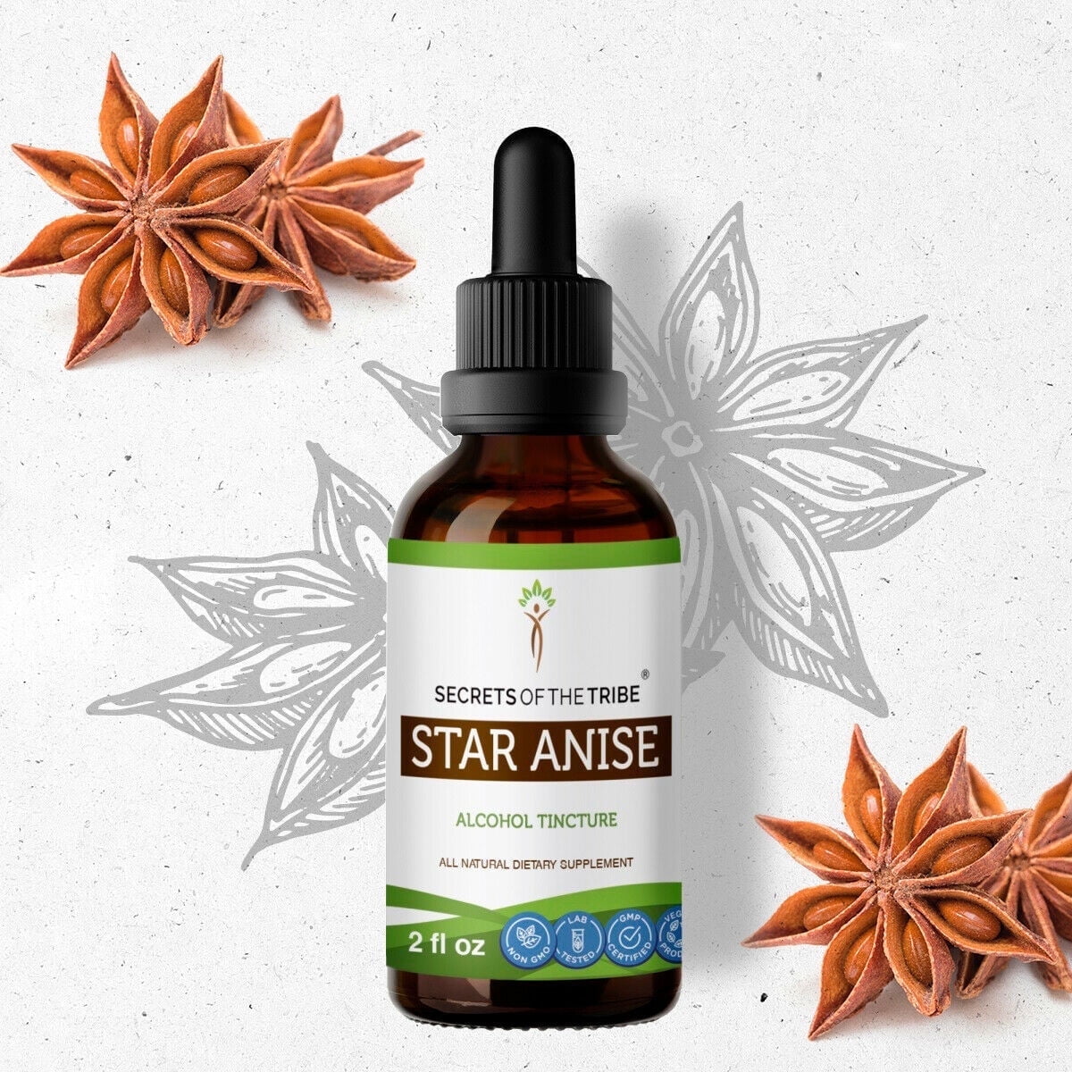 Star Anise Tincture Alcohol Extract, Organic Star Anise (Illicium verum ...