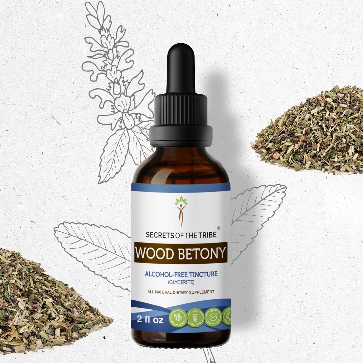Secrets Of The Tribe Wood Betony Tincture Dietary Supplement, Natural ...