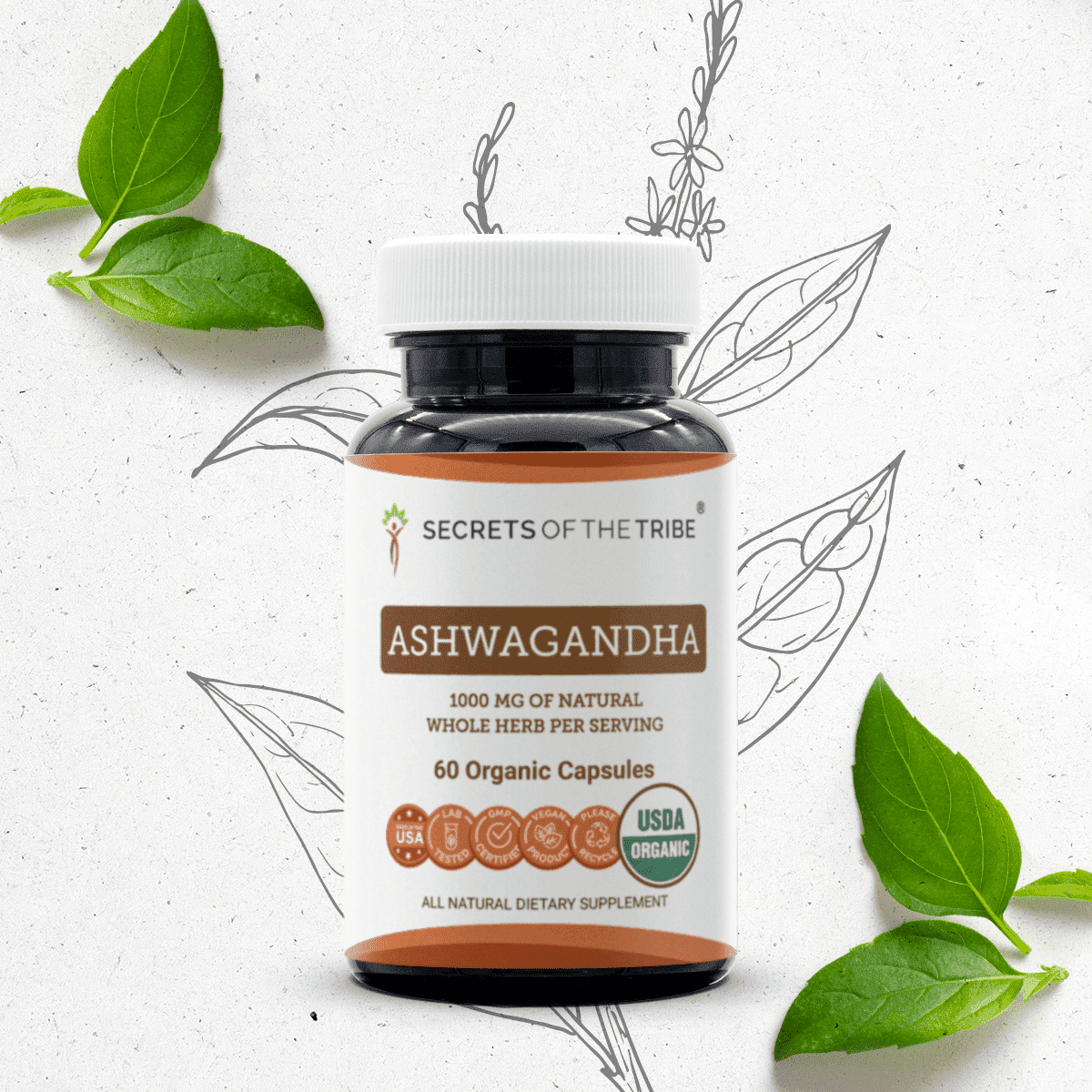 Secrets Of The Tribe Ashwagandha Organic Capsules Dietary Supplement ...
