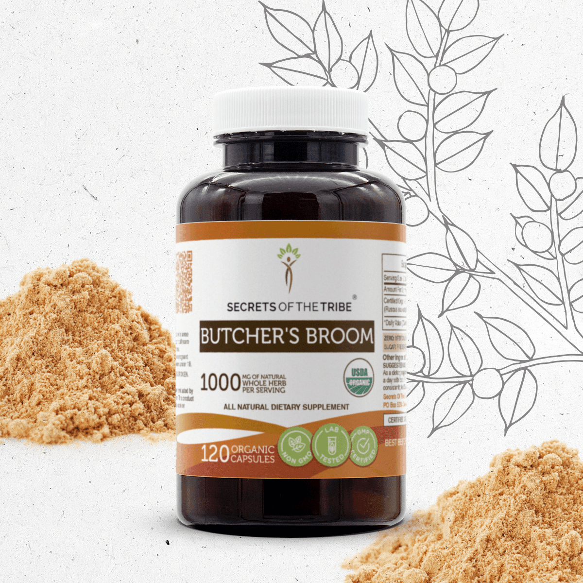 Secrets of the Tribe Butcher's Broom 120 Capsules, 500 mg, Organic ...