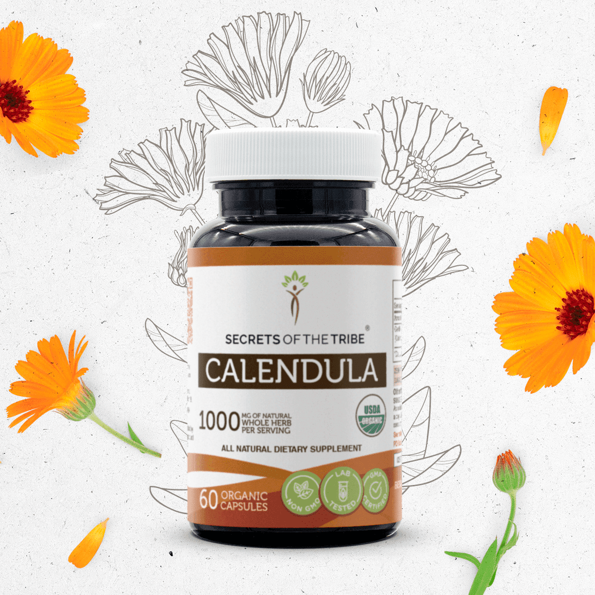 Secrets Of The Tribe Calendula Organic Capsules Dietary Supplement ...